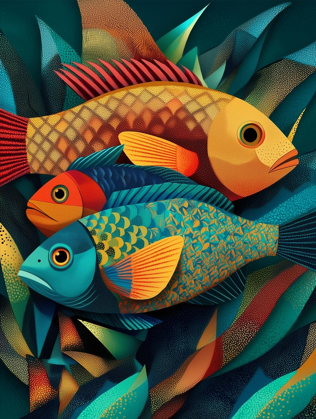 Colorful Tropical Fish Modern Illustration Poster 【Coated Paper ...