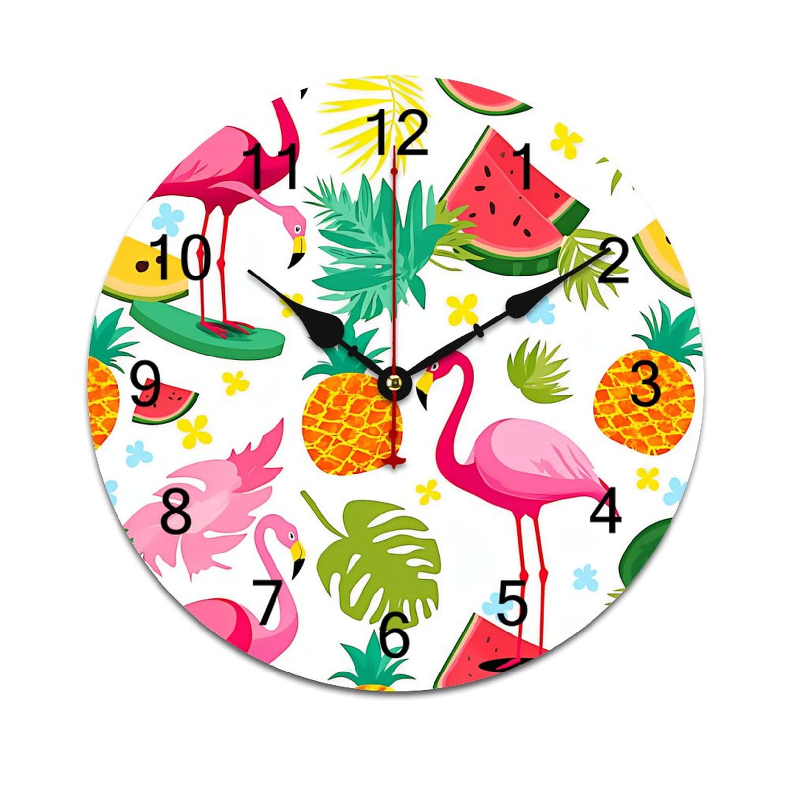Colorful Tropical Flamingos Bedroom Wall Clock Large Modern Kitchen ...