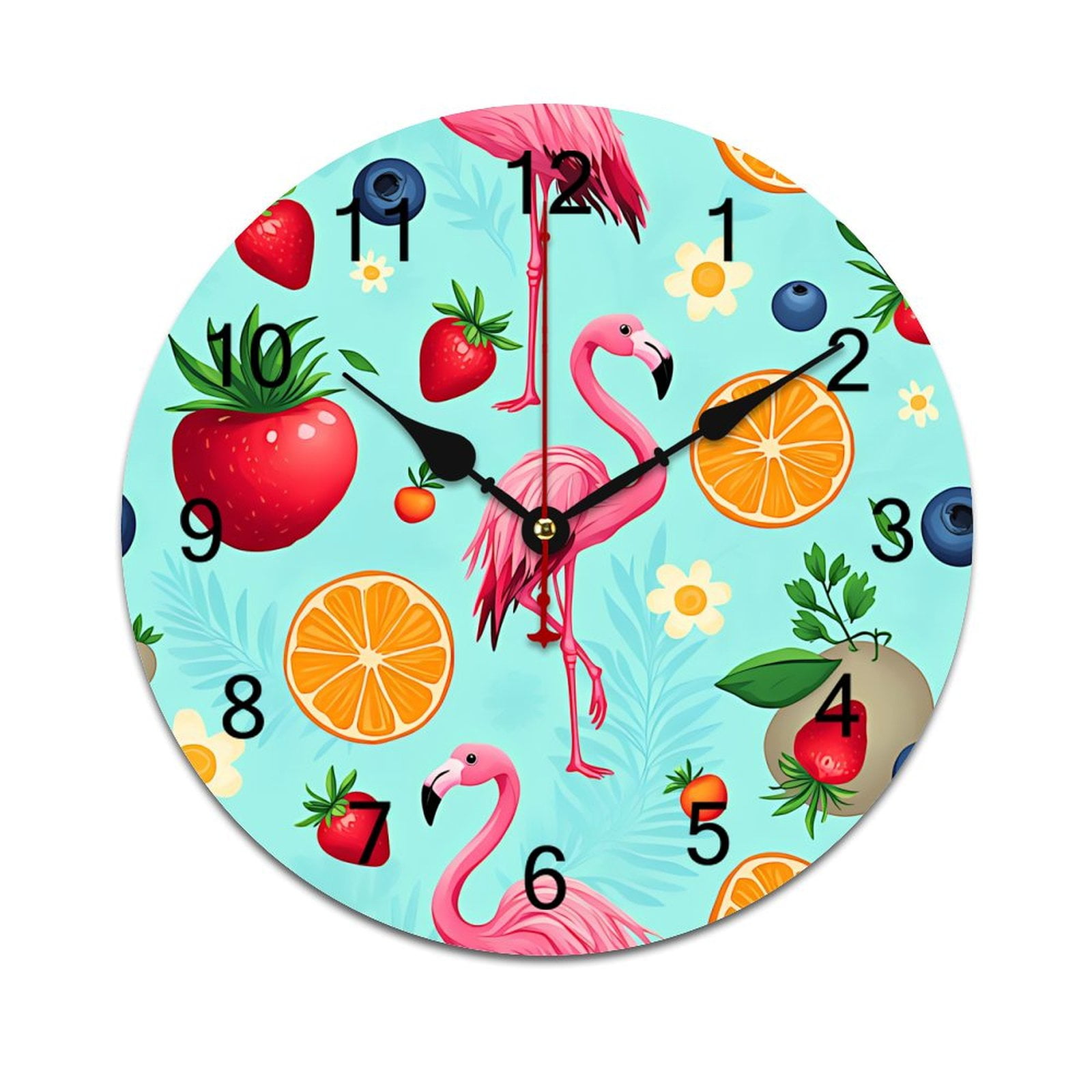 Colorful Tropical Flamingos Printed Silent Wall Clock Round Kitchen ...