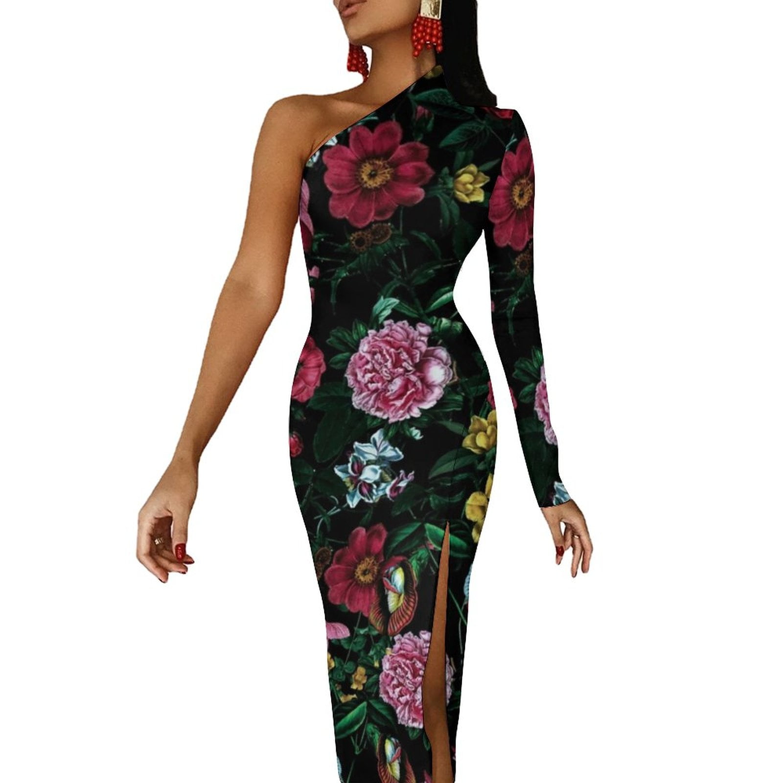 Colorful Tropical Floral Long Dress Ladies Bright Flower Print Party ...