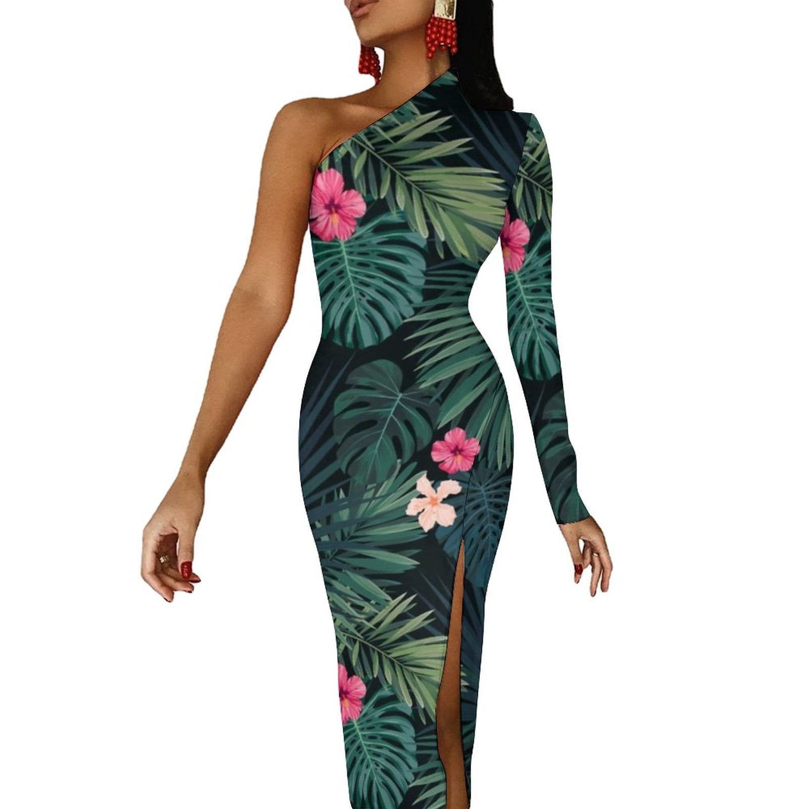 Colorful Tropical Floral Long Dress Ladies Bright Flower Print Party ...