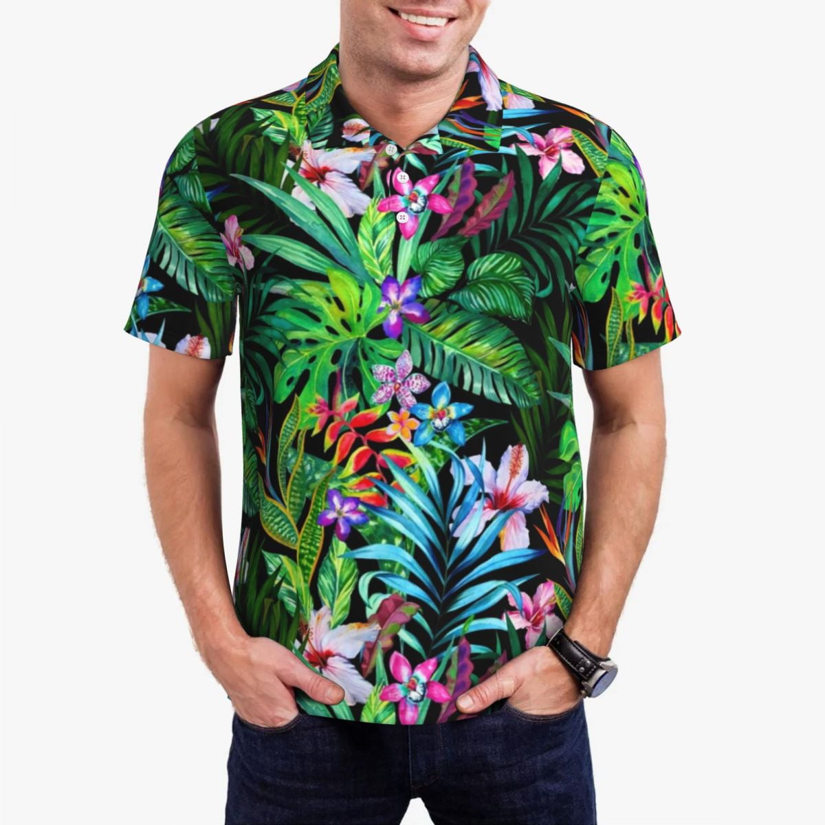 Colorful Tropical Floral Polo Shirts Bright Flower Print Casual Shirt ...