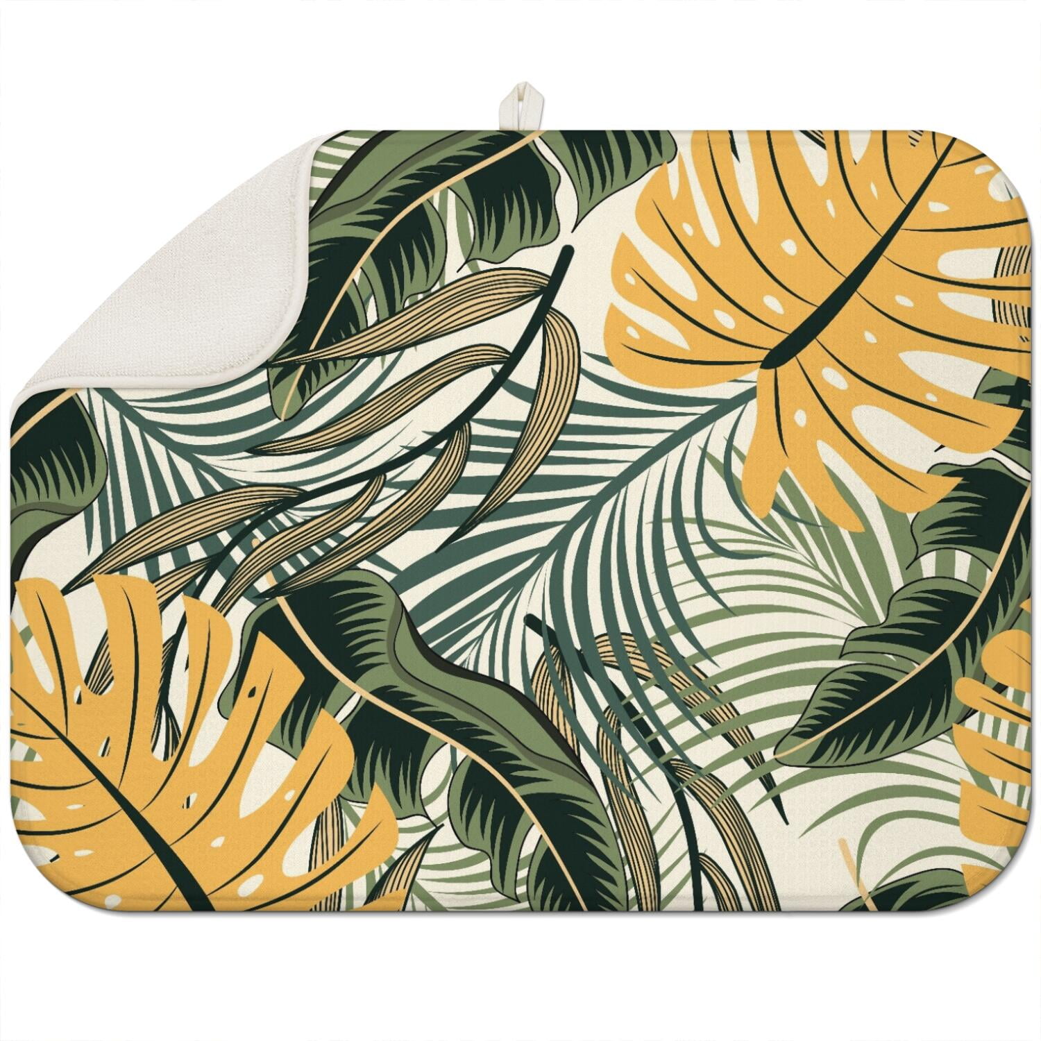 Colorful Tropical Leaf Dish Drying Mat – Hawaiian Palm Inspired Floral and Botanical Pattern ...
