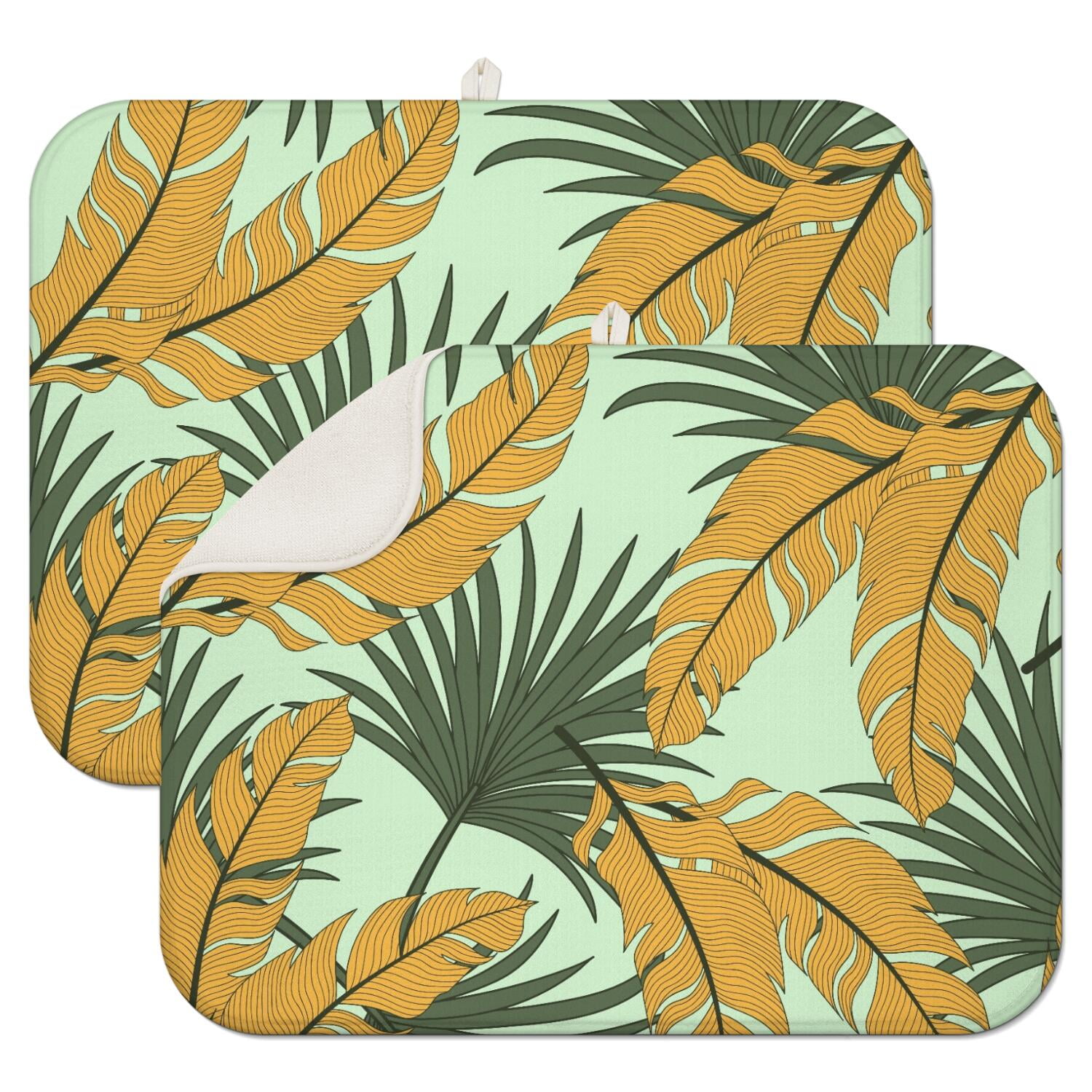 Colorful Tropical Leaf Dish Drying Mat – Hawaiian Palm Inspired Floral ...
