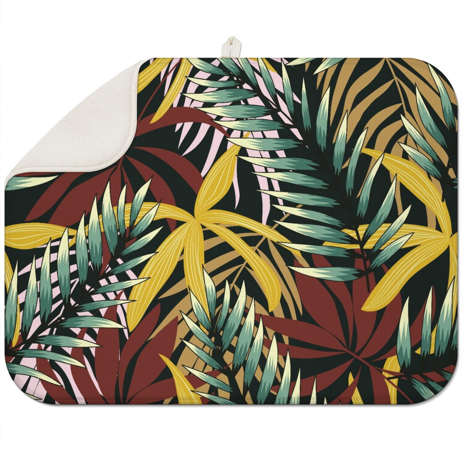 Colorful Tropical Leaf Dish Drying Mat – Hawaiian Palm Inspired Floral ...
