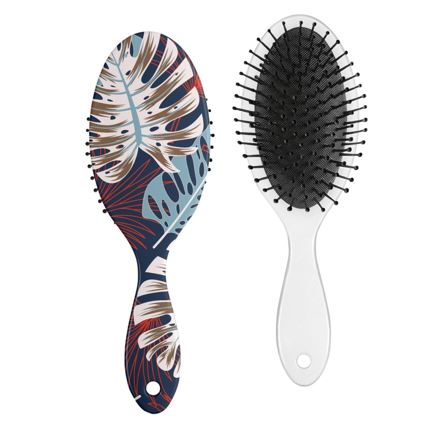 Colorful Tropical Leaf Hair Brush, Botanical Pattern Detangler Paddle ...