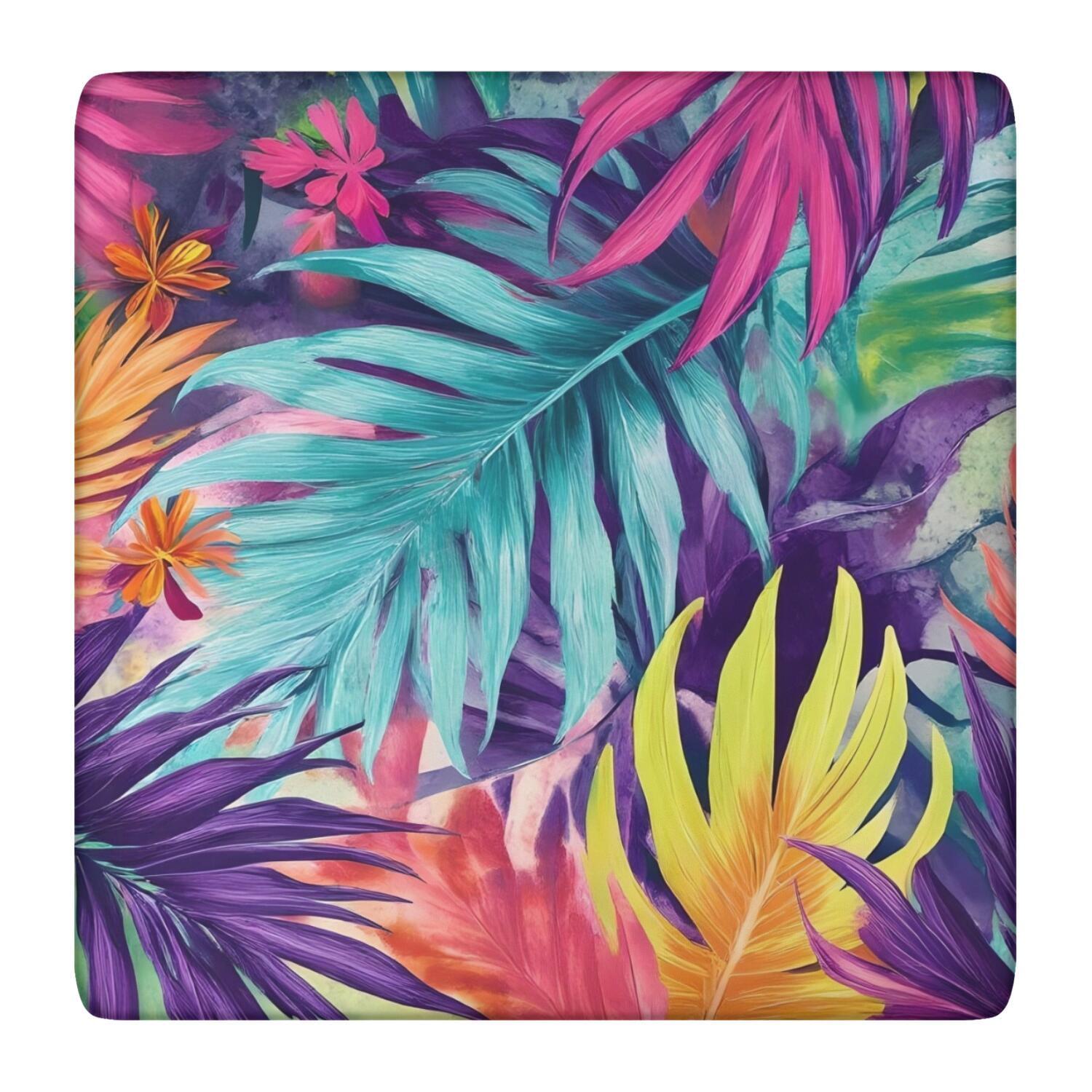 Colorful Tropical Leaf Pattern Square Fitted Tablecloth with Elastic ...