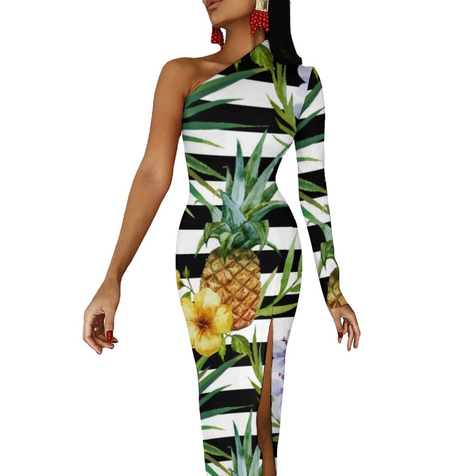 Colorful Tropical Leaves Bodycon Dress Female Banana and Monstera ...