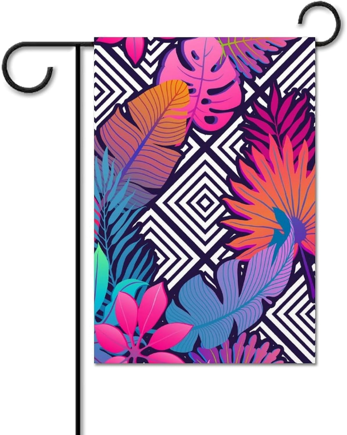 Colorful Tropical Leaves Garden Flags Geometrically Flag Double Sided ...