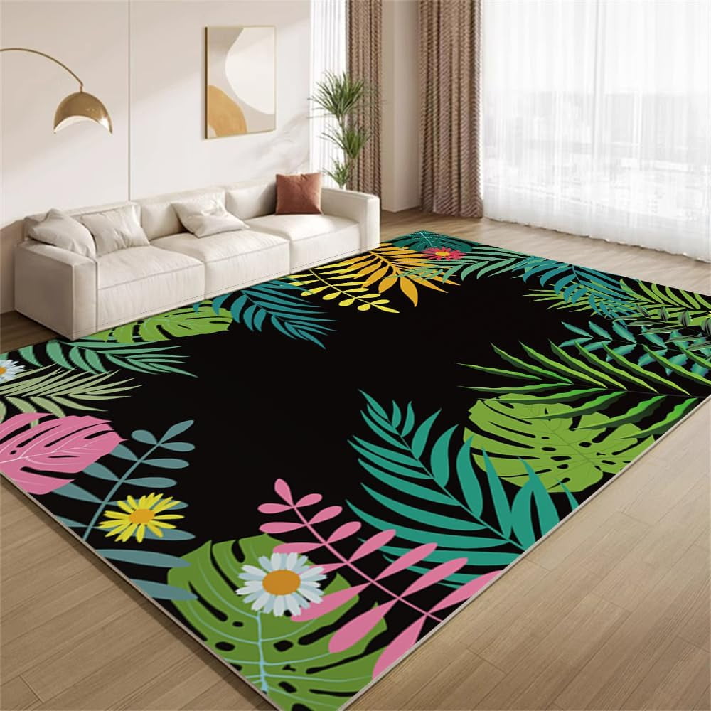 Colorful Tropical Leaves Rug 3x5ft Small Area Rugs Minimalist Art ...