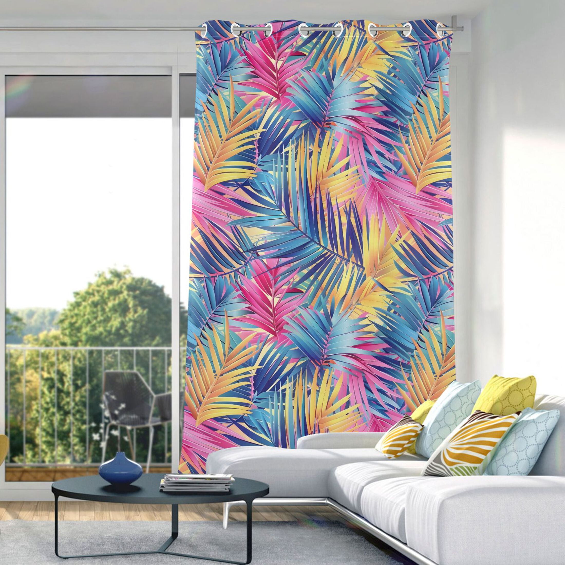 Colorful Tropical Palm Leaves Blackout Curtains W82 x L52 1 Panel Window Curtain for Bedroom ...
