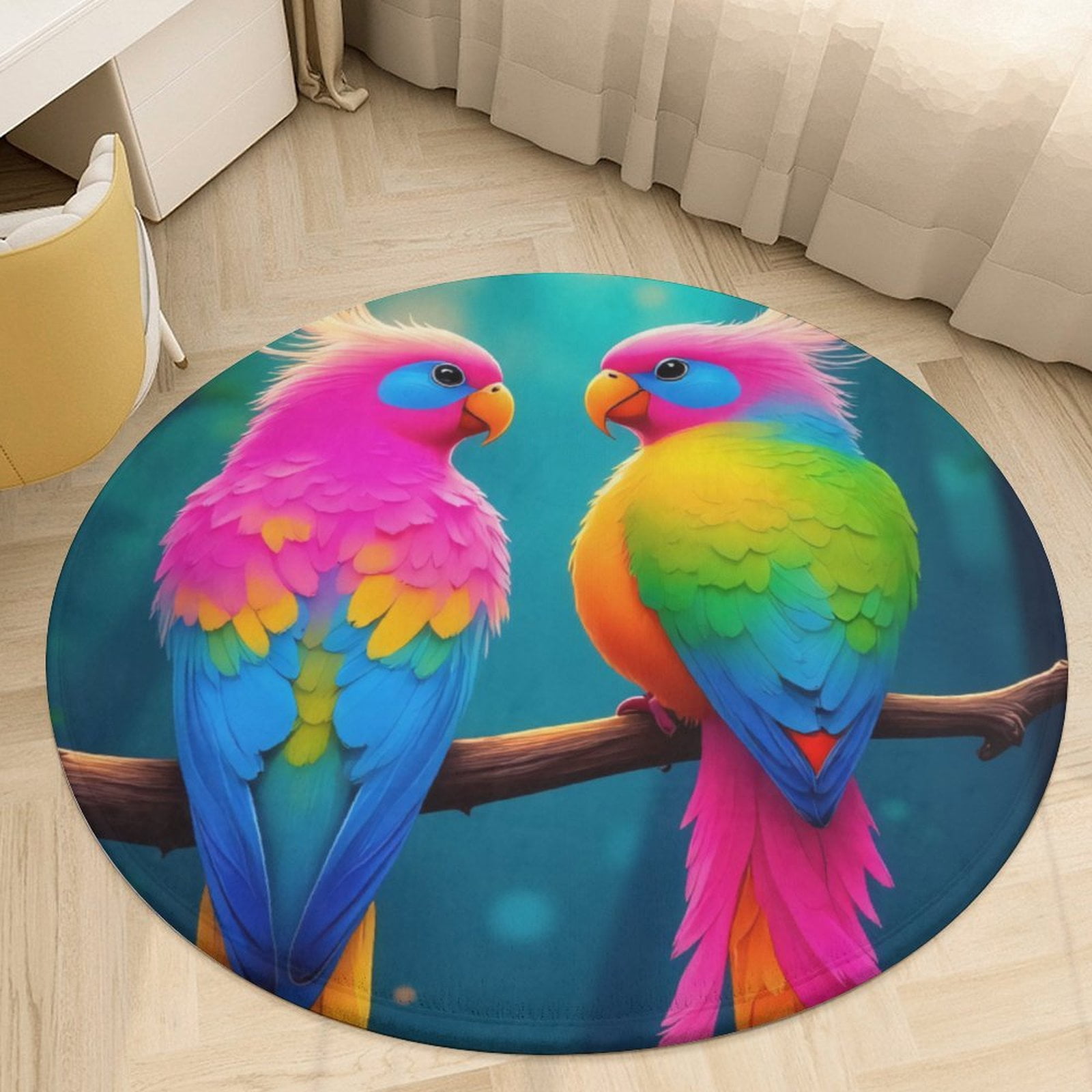 Colorful Tropical Parrots Round Area Rugs for Bedroom Living Room, 6FT ...