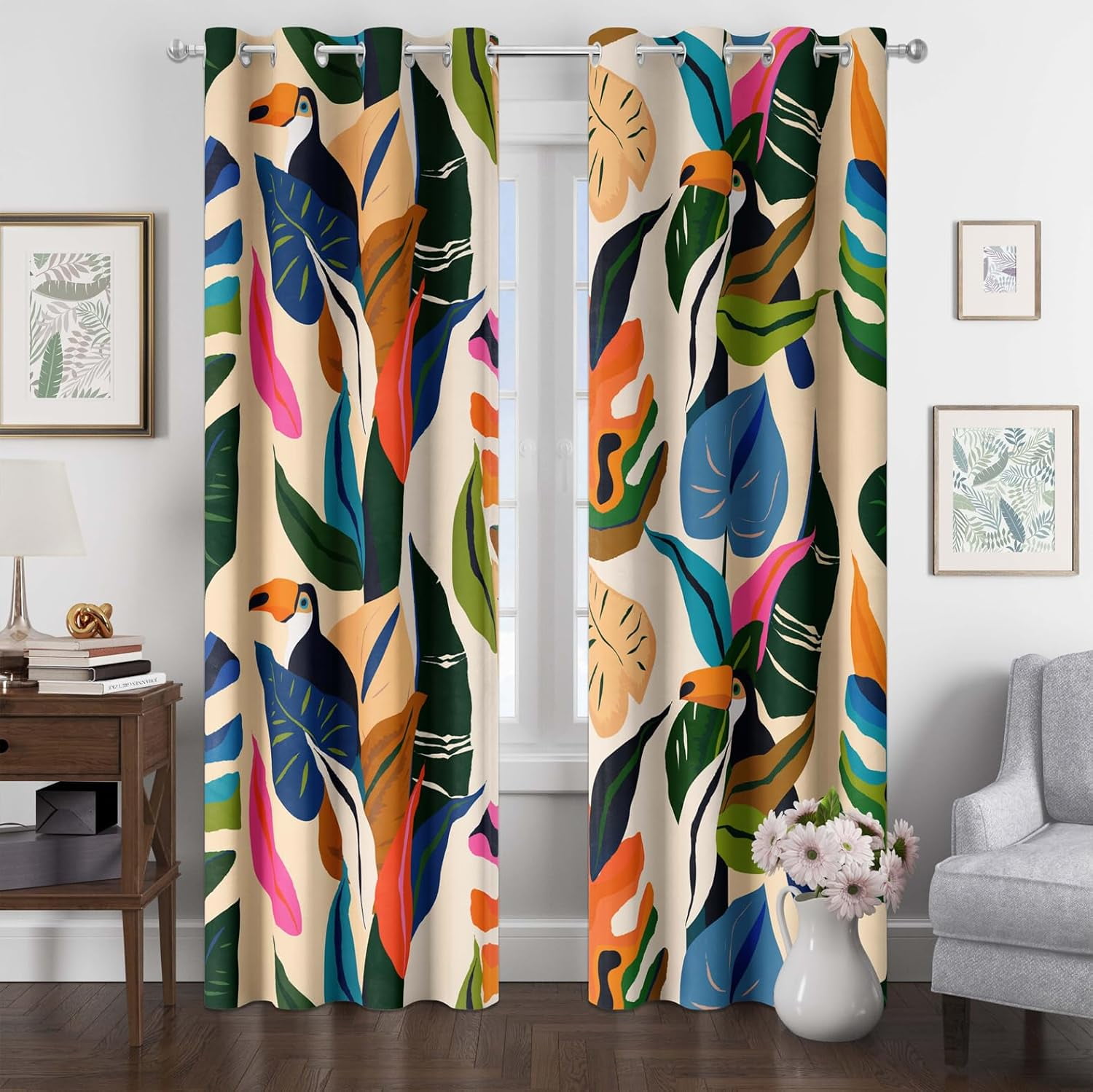 Colorful Tropical Plant Curtains Abstract Palm Leaf Window Treatments ...