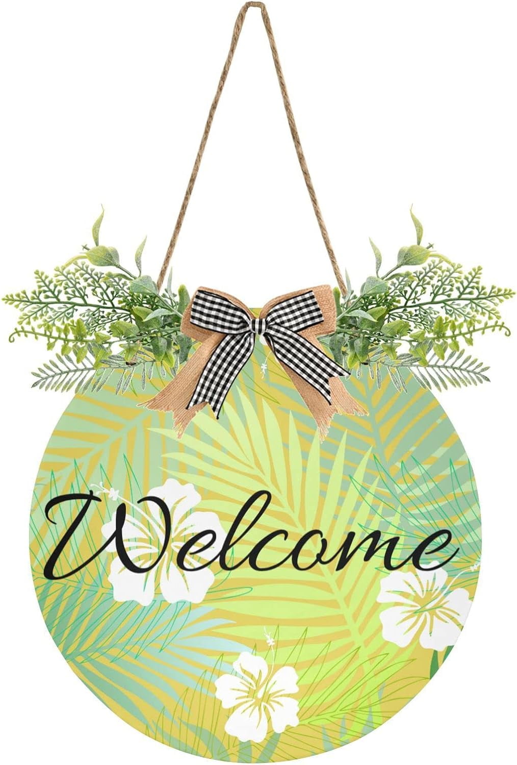 Colorful Tropical Welcome Sign for Front Door, Round Sign Hanging ...