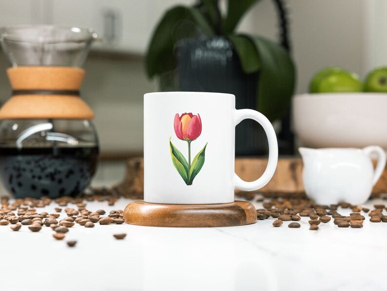 Colorful Tulip 11oz Coffee Mug, Watercolor Tulip Mug, Spring Flower Mug ...