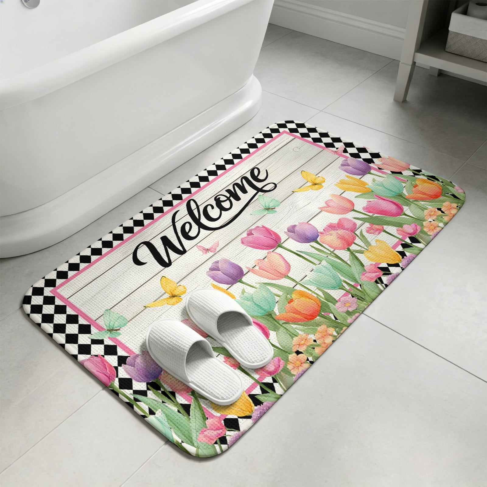 Colorful Tulip Bathroom Rugs Non Slip Washable Bath Mat Absorbent Front ...