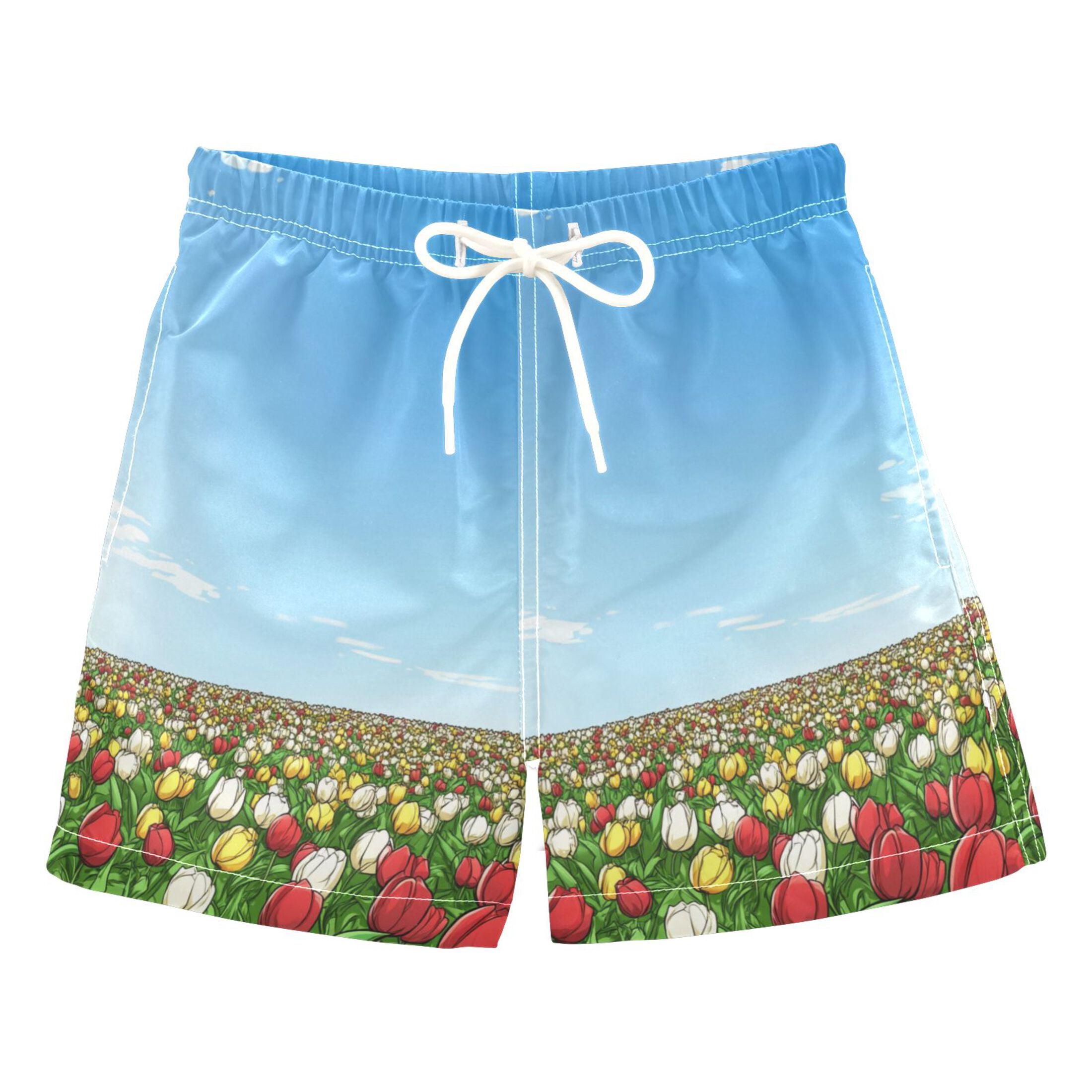 Colorful Tulip Field Boys' Swim Trunks Beach Pool Shorts Quick Dry Soft ...