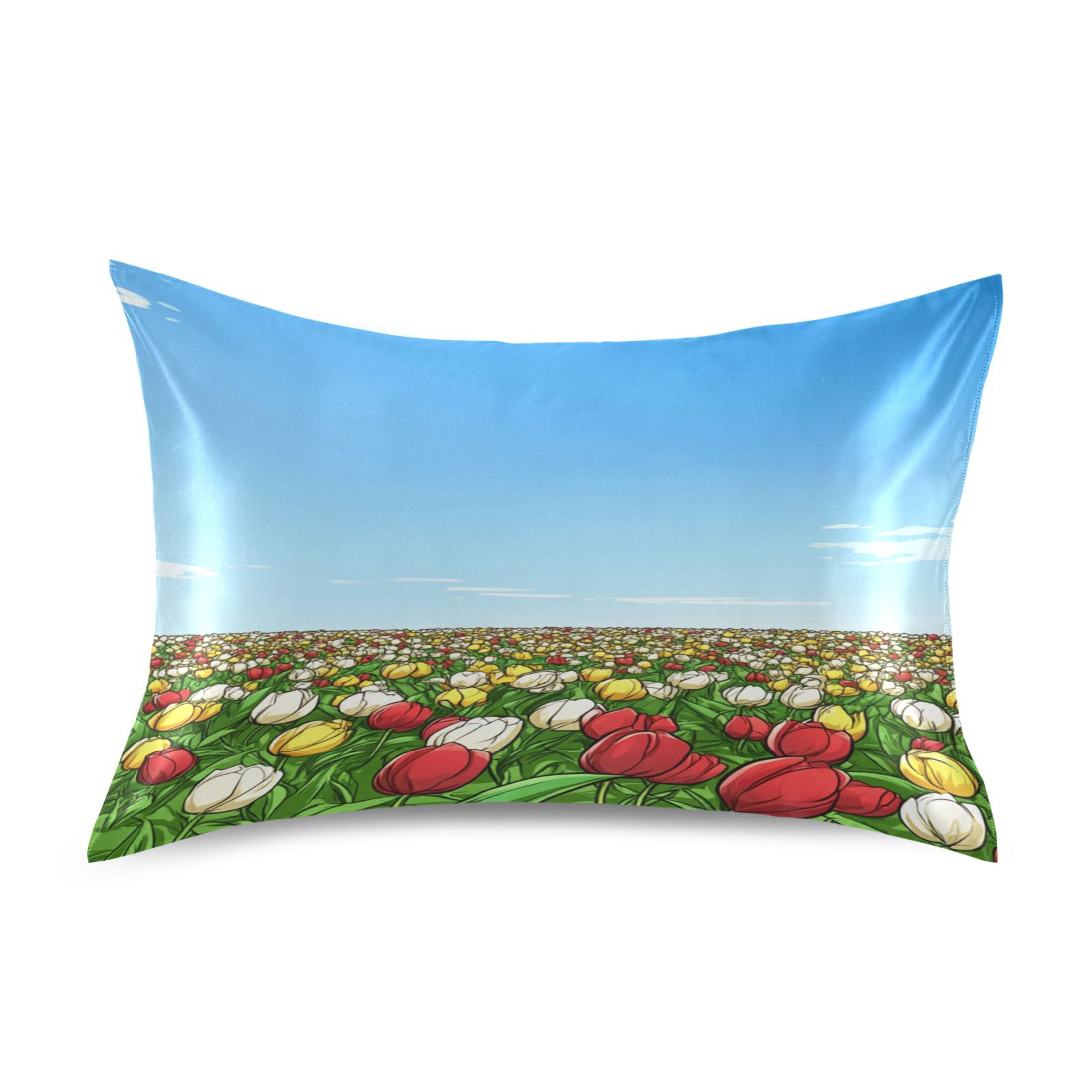 Colorful Tulip Field Satin Pillowcase 20''x30'' Double-Sided Print Soft ...