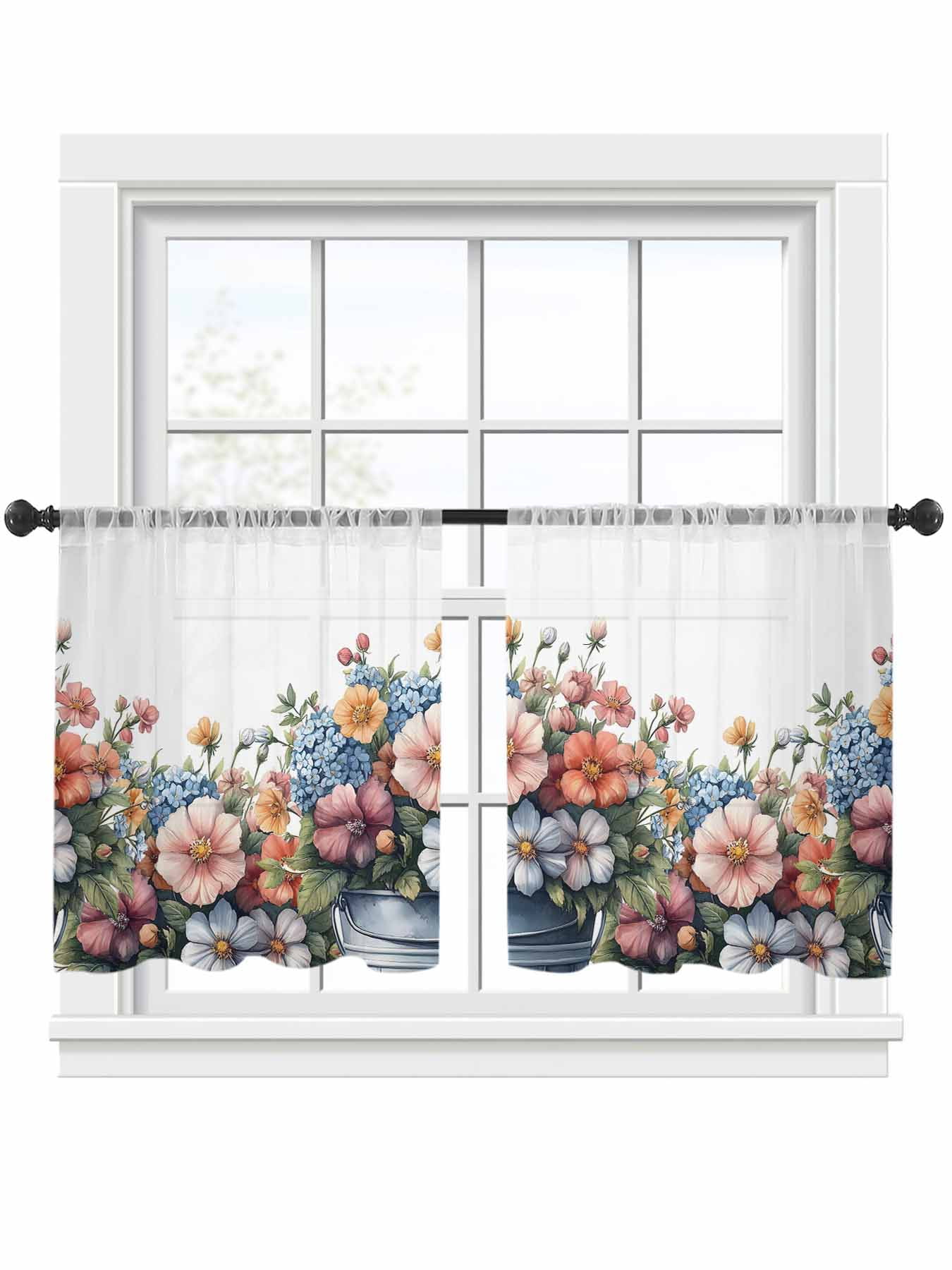 Colorful Tulip Floral Sheer Curtains 2 Panels Set Spring Retro ...