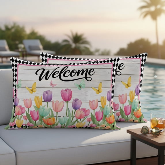 Colorful Tulip Outdoor Pillow Covers 20x12 Inch Lumbar Pillow Covers ...