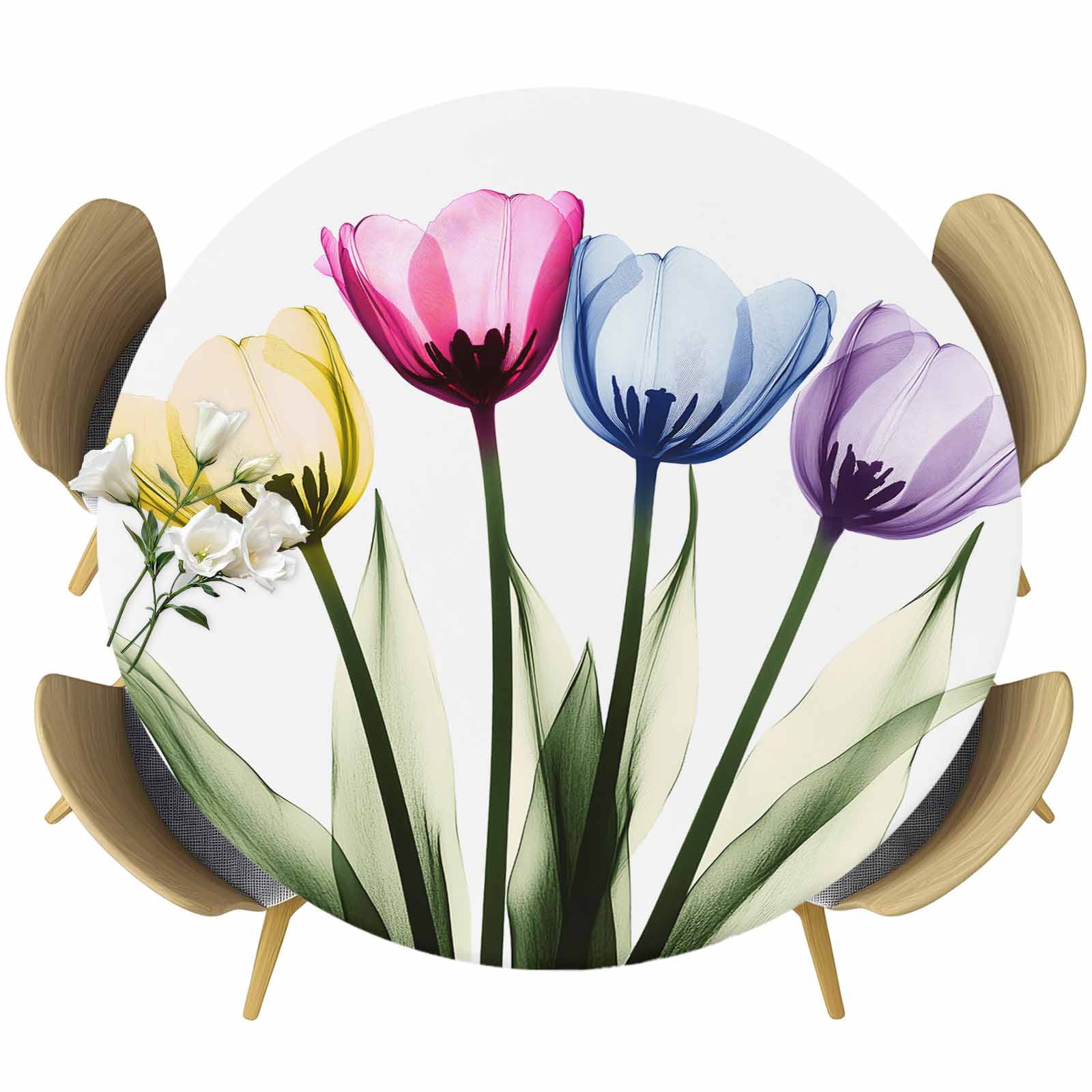 Colorful Tulip Round Tablecloth 55-60 Inch Round Fitted Table Cloth ...