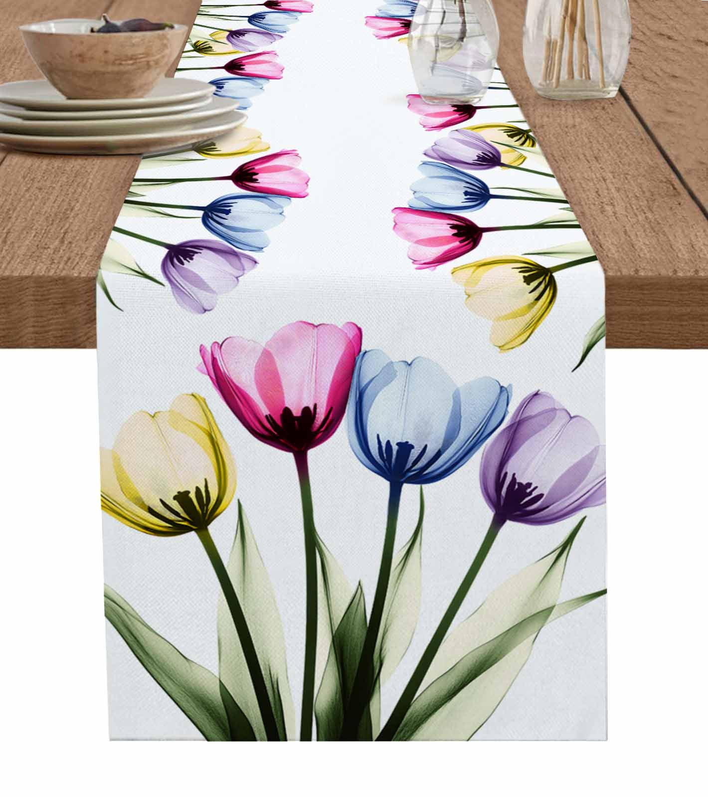 Colorful Tulip Table Runner 72 Inches, Farmhouse Luxury Flowers ...