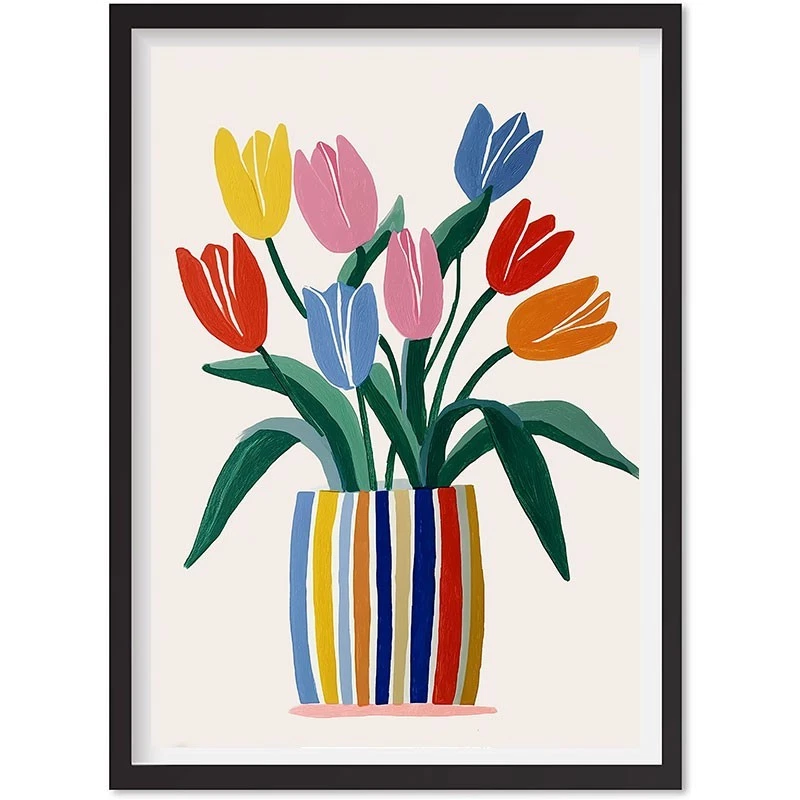 Colorful Tulip Wall Art Set, Modern Floral Vase Prints, Bold Botanical ...