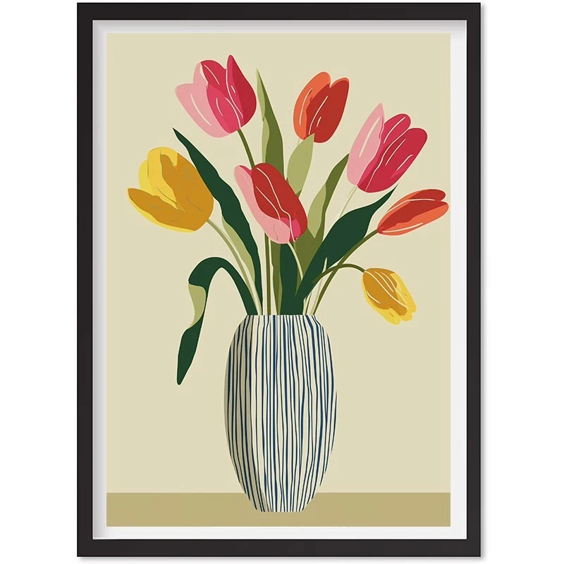 Colorful Tulip Wall Art Set, Modern Floral Vase Prints, Bold Wall Art ...