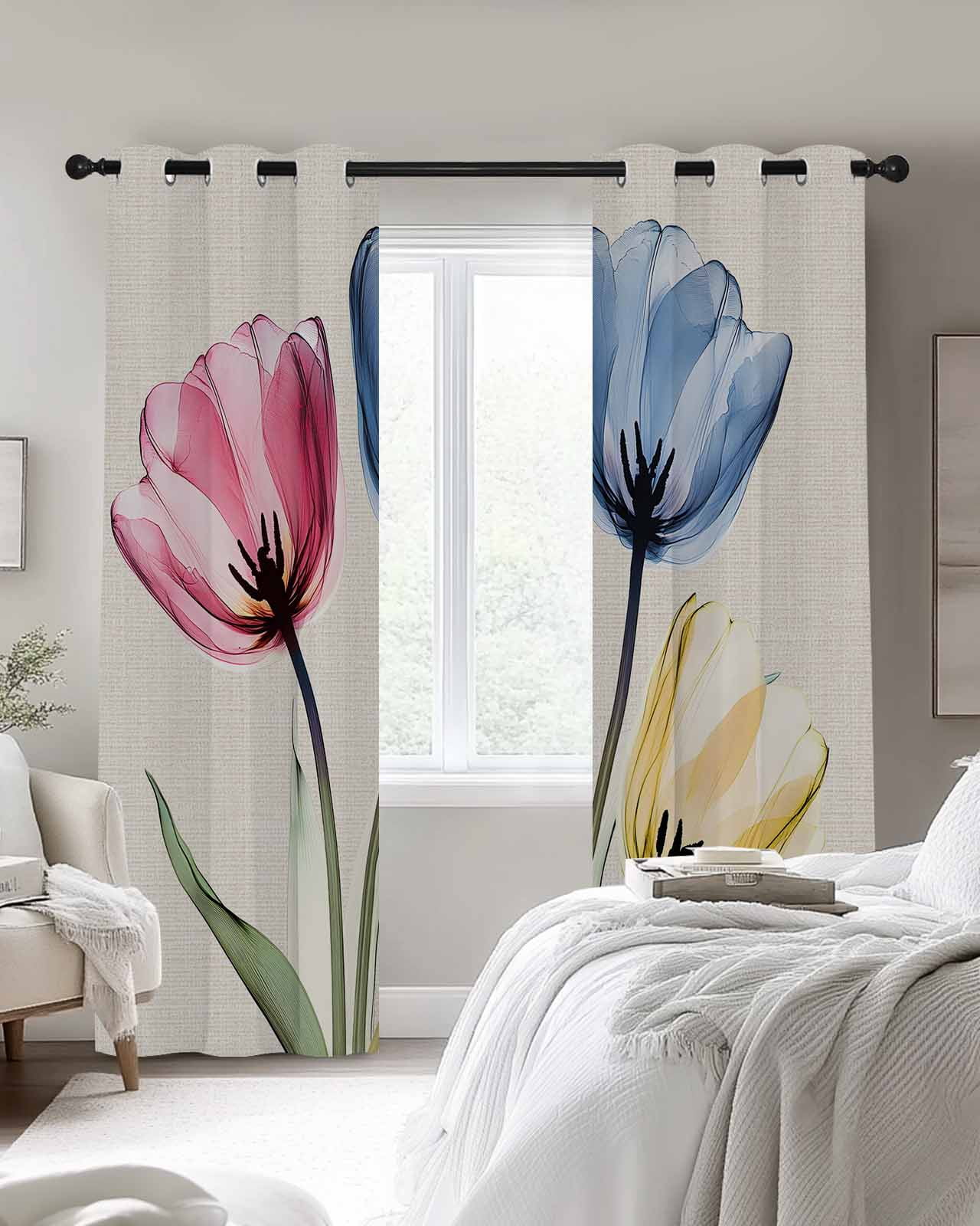 Colorful Tulips Blackout Curtains 2 Panels Abstract Flowers Thermal ...