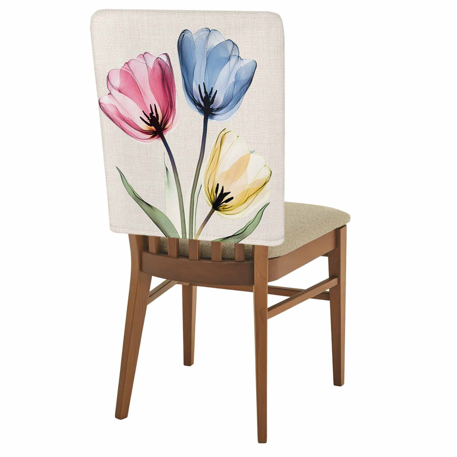 Colorful Tulips Chair Back Covers Set of 8, Abstract Flowers Stretch ...