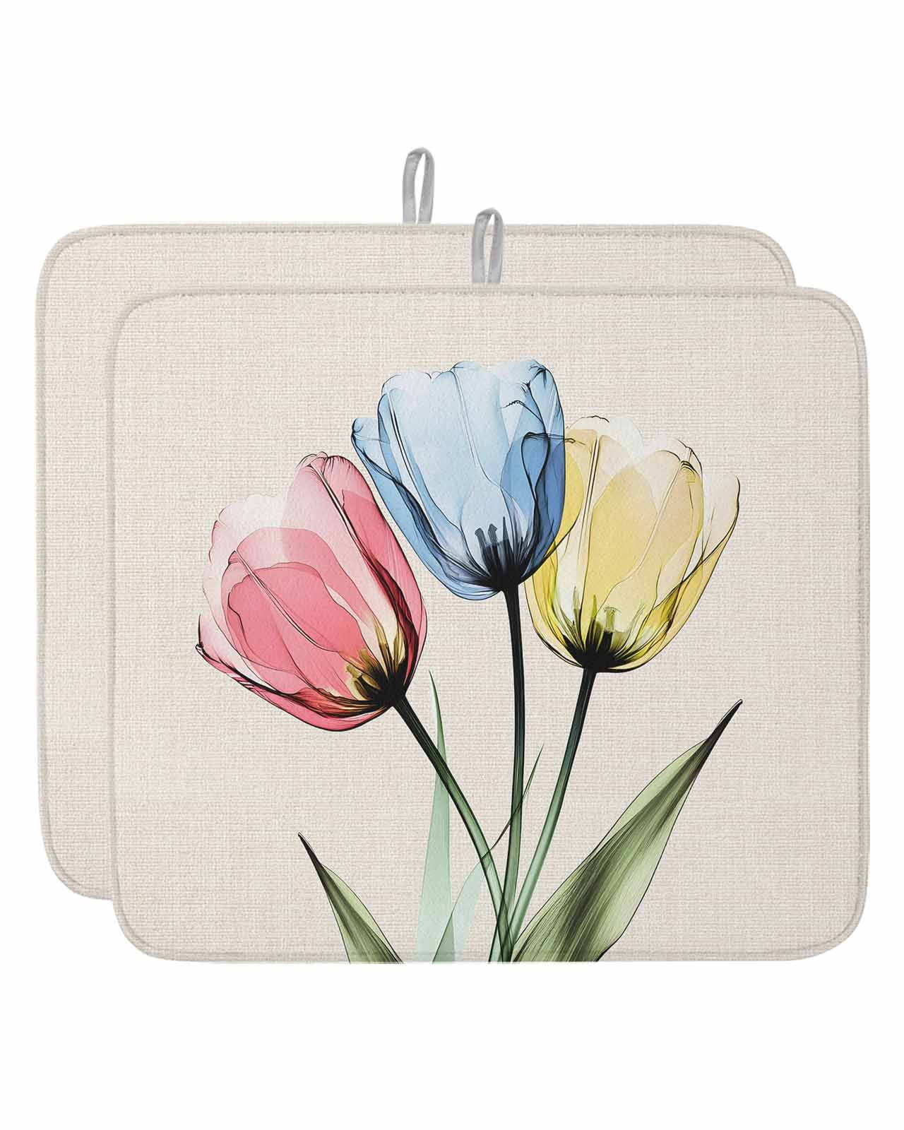 Colorful Tulips Dish Drying Mat 16x18 inch Abstract Flowers Vintage ...