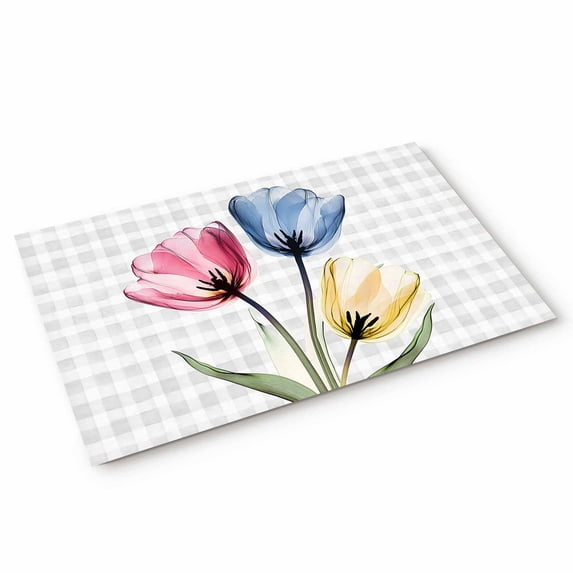 Colorful Tulips Door Mat Abstract Flowers Non Slip Absorbent Entrance ...