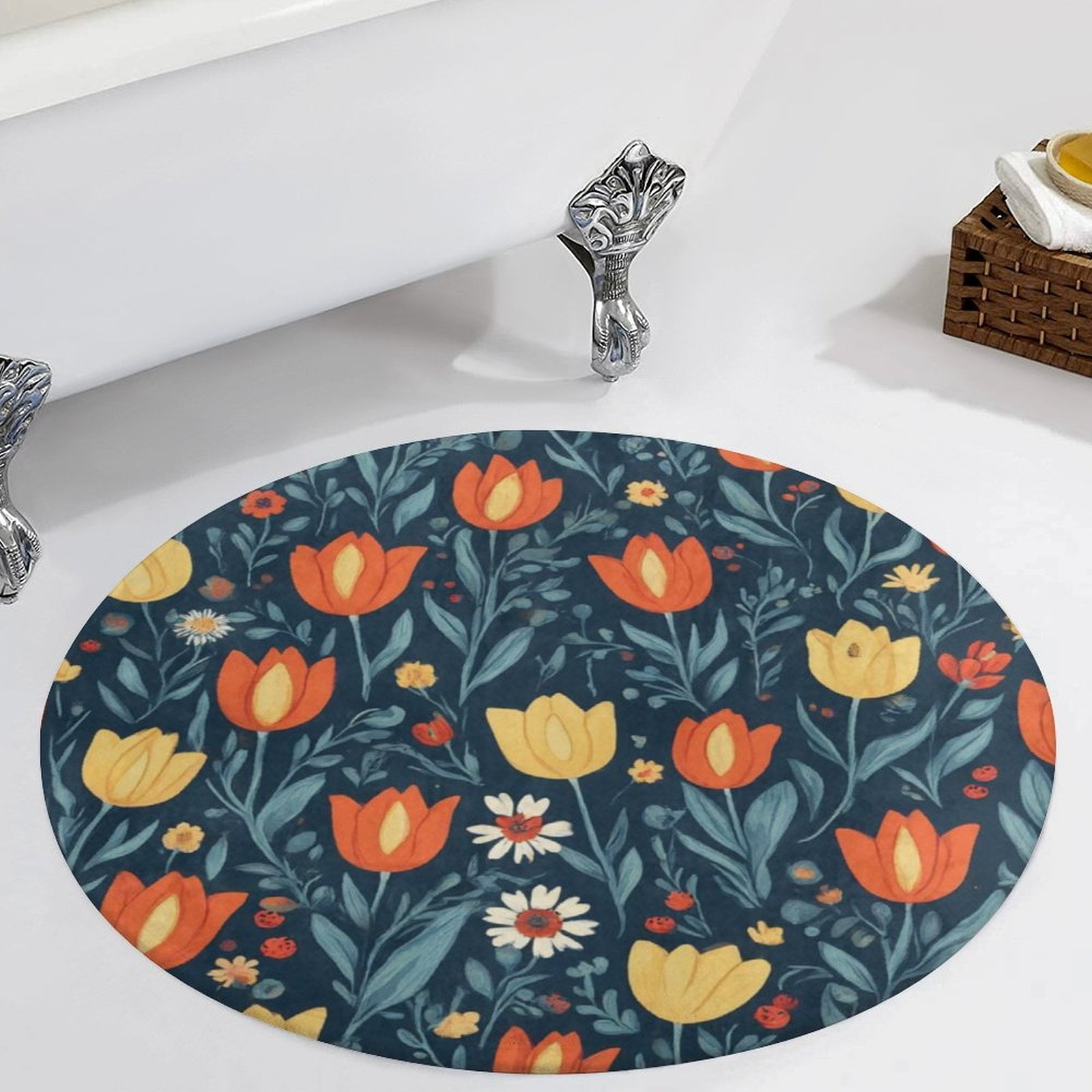 Colorful Tulips Flowers Glow in The Dark-1 Area Round Carpet Living ...