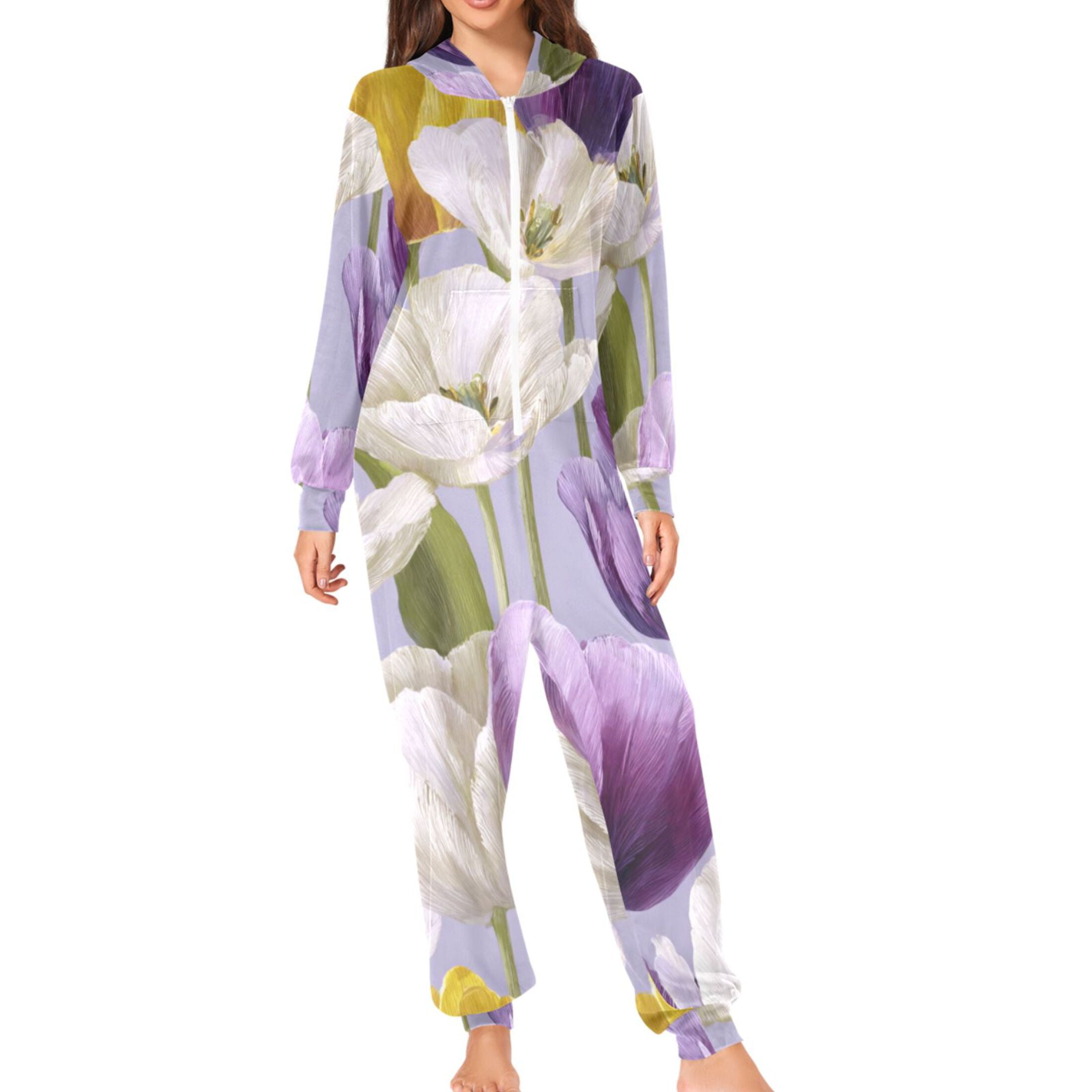 Colorful Tulips Full Bloom Adult's Hoodie Onesie Jumpsuit One-Piece ...