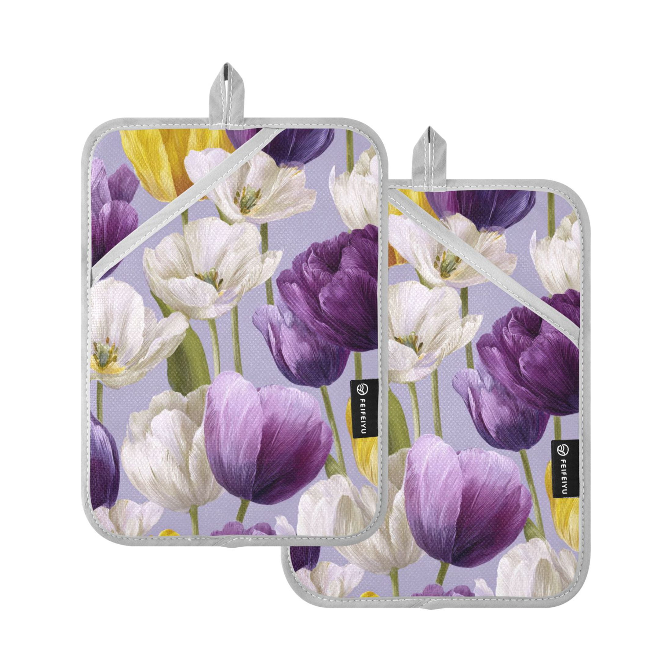 Colorful Tulips Full Bloom Pot Holder Heat Resistant Mat Oven Hot Pads ...