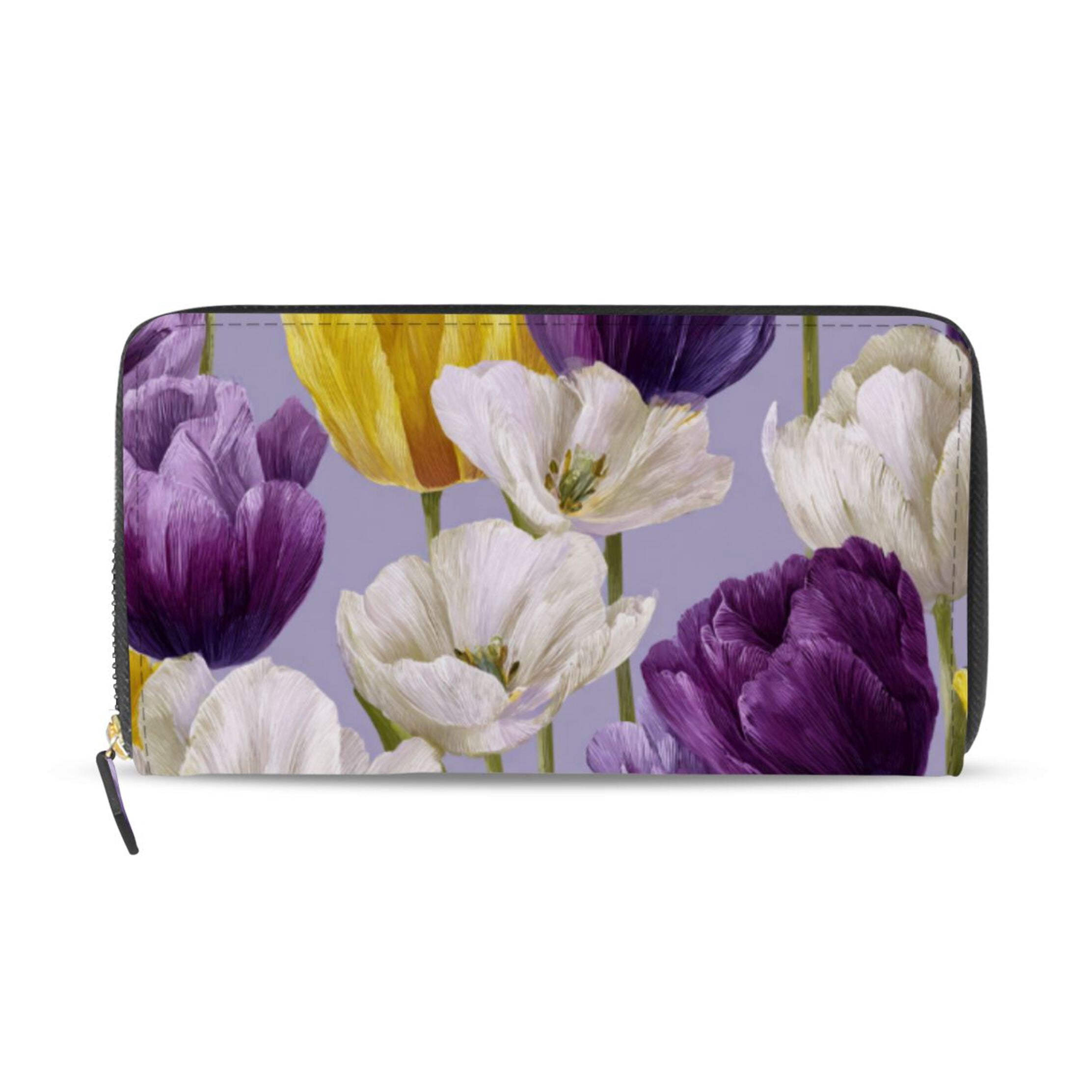 Colorful Tulips Full Bloom Women's Long Zipper Wallet Bifold Clutch ...