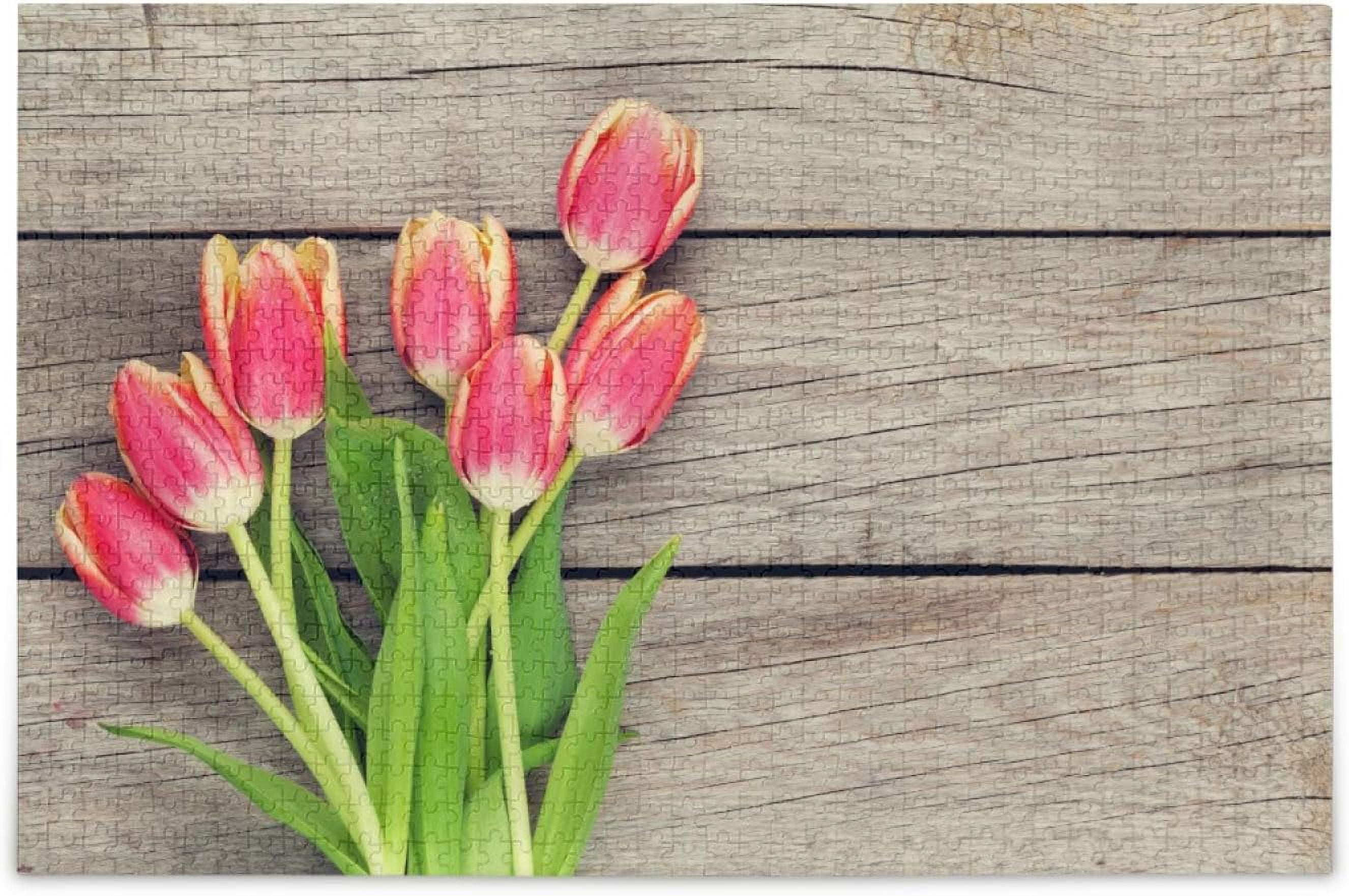 Colorful Tulips On Wooden Puzzle for Adults 1000 Piece Puzzles Game DIY ...