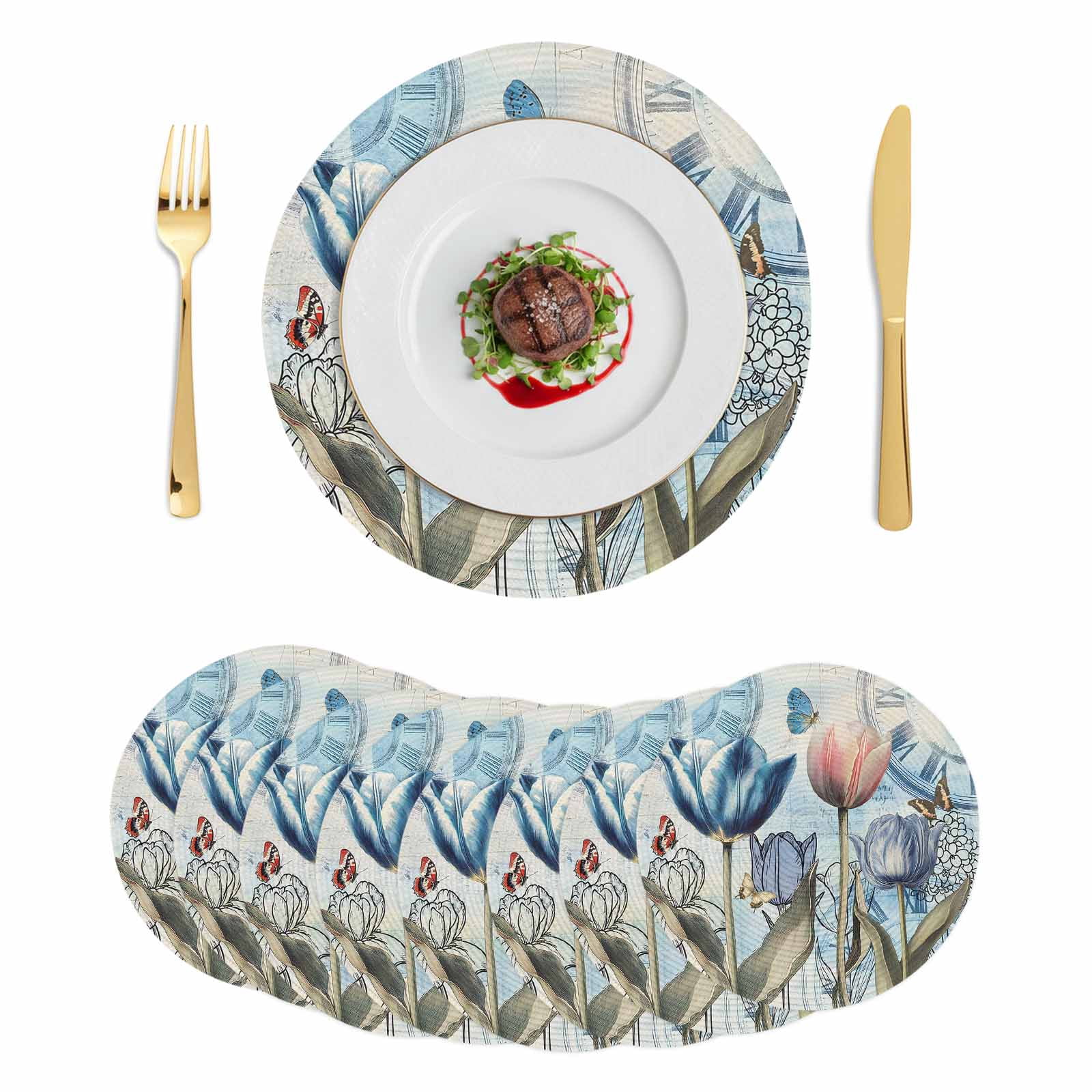 Colorful Tulips Round Placemats Set of 8 Spring Pastoral Flowers Retro ...