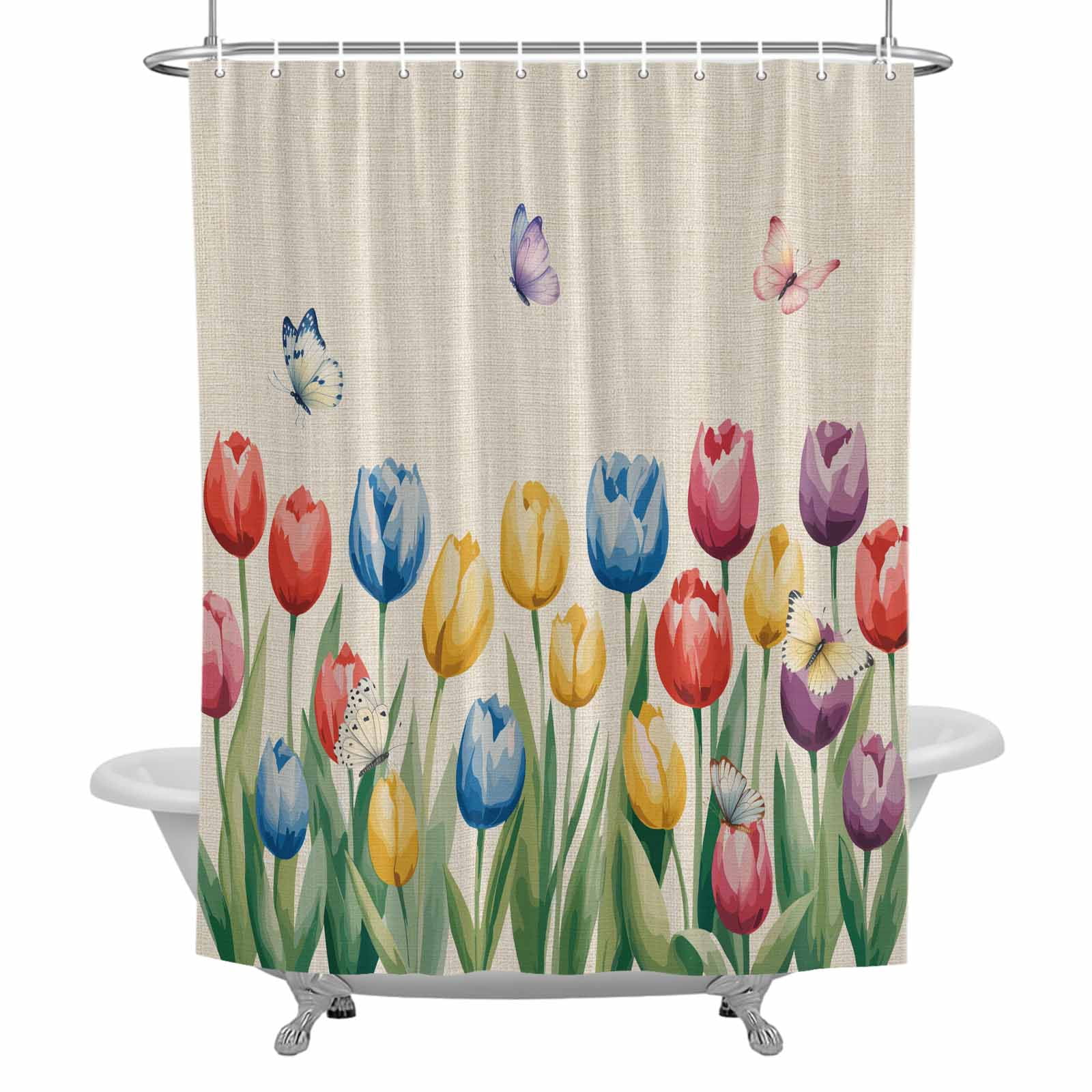 Colorful Tulips Shower Curtain for Bathroom, Watercolors Flowers ...