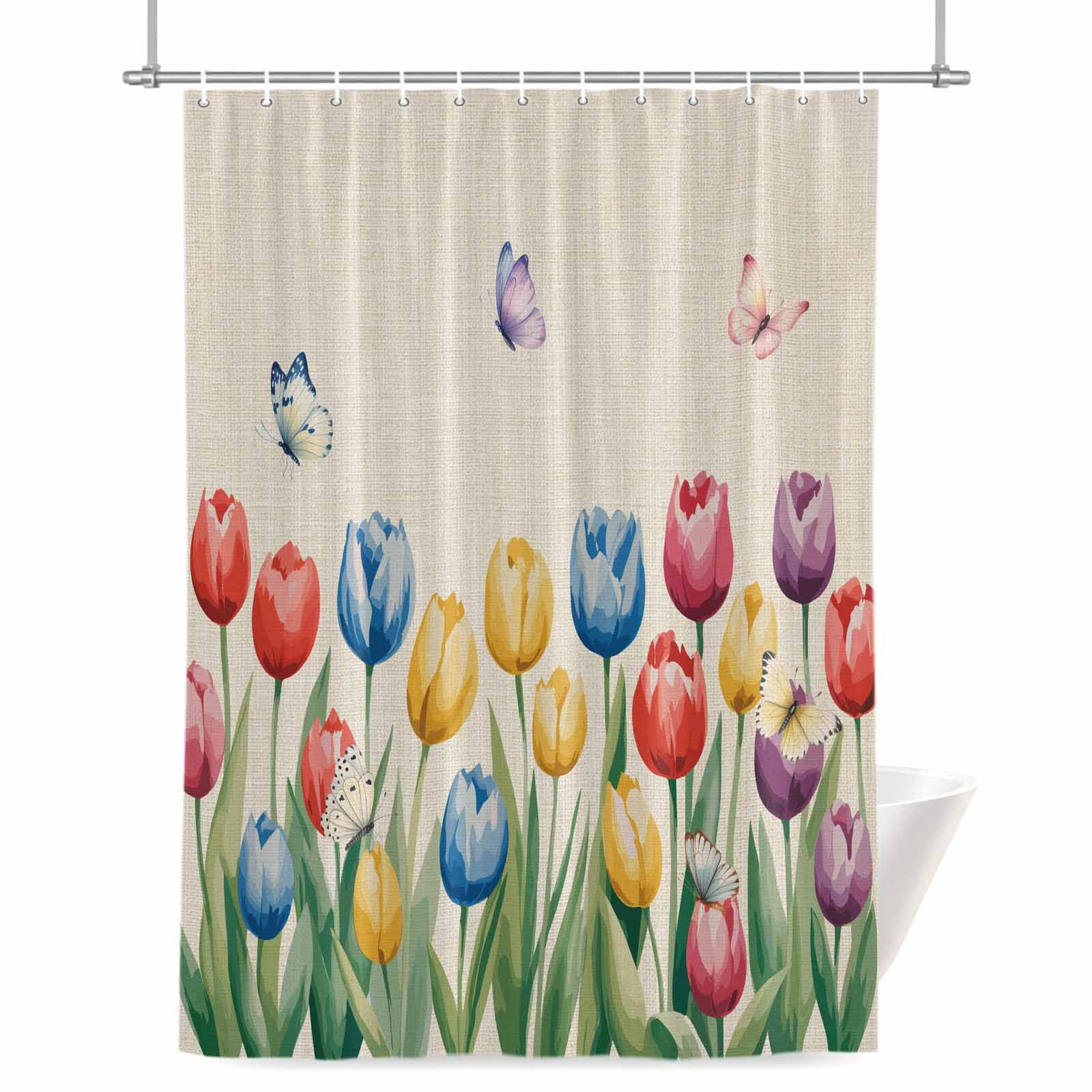 Colorful Tulips Shower Curtains for Bathroom, Watercolors Flowers ...