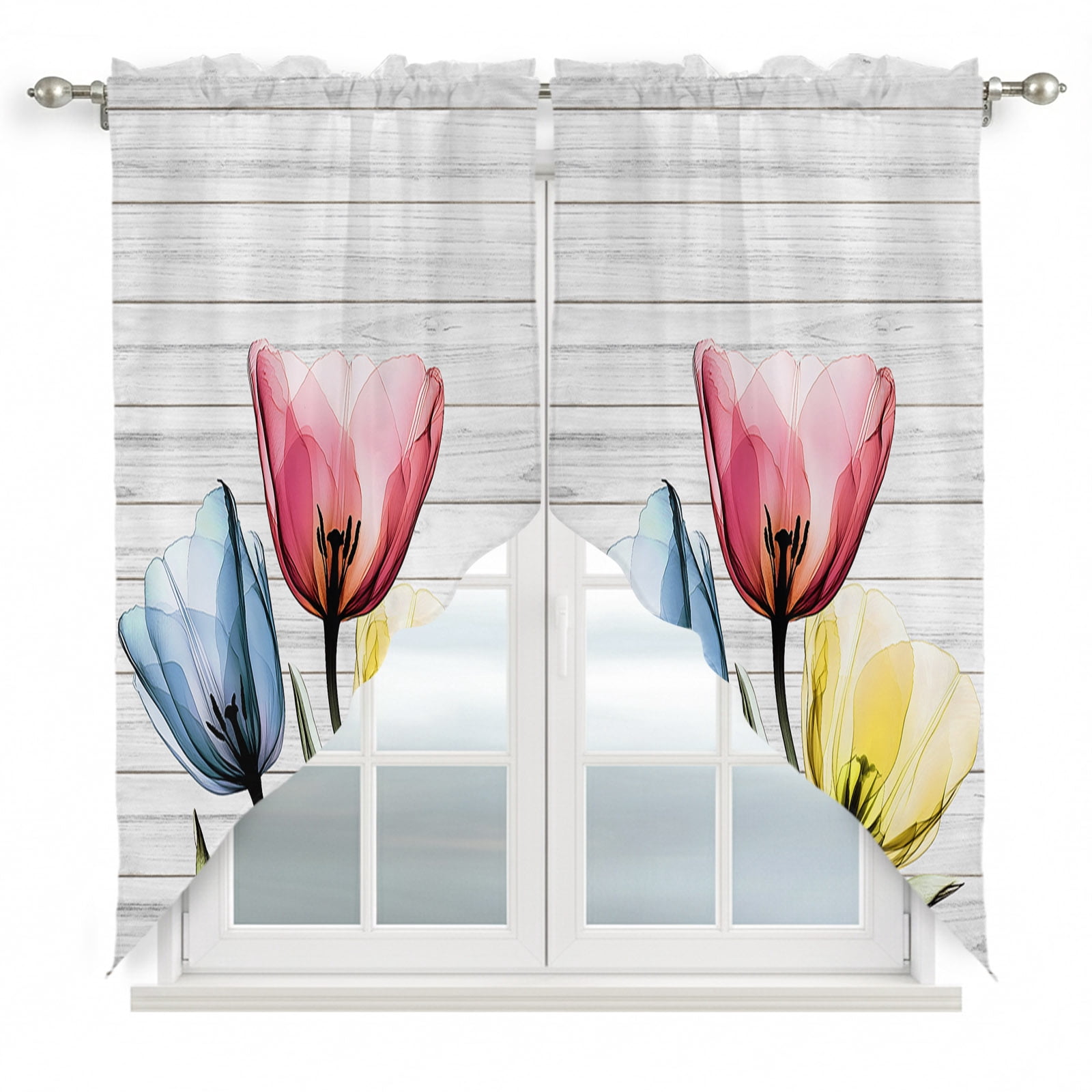 Colorful Tulips Swag Curtain Valance for Window 2 Panels Country ...