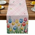 Colorful Tulips Table Runner, Watercolors Flowers Butterfly Green Leaf ...