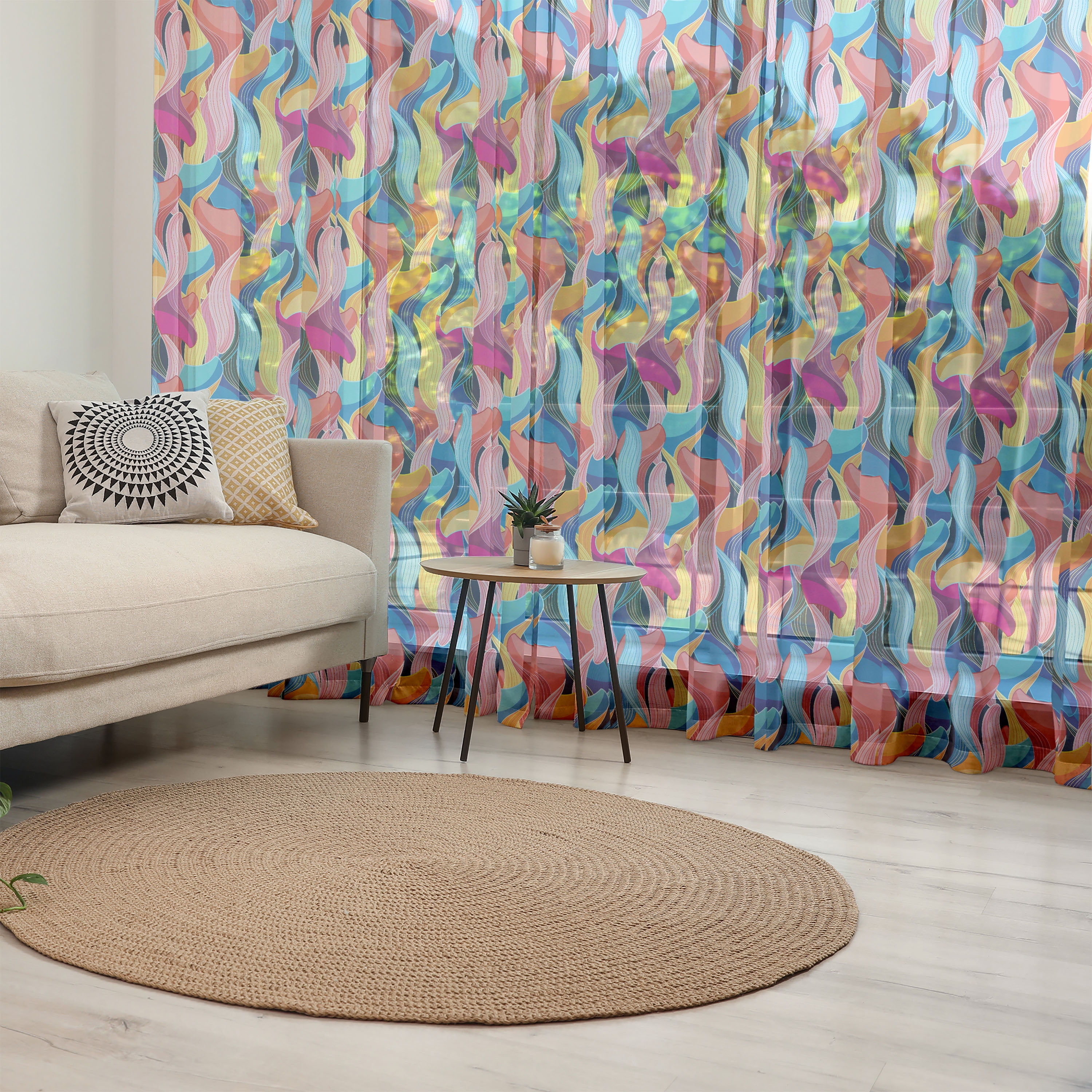 Colorful Tulle Curtains with Rod Pocket, Abstract Graphic Pattern of ...
