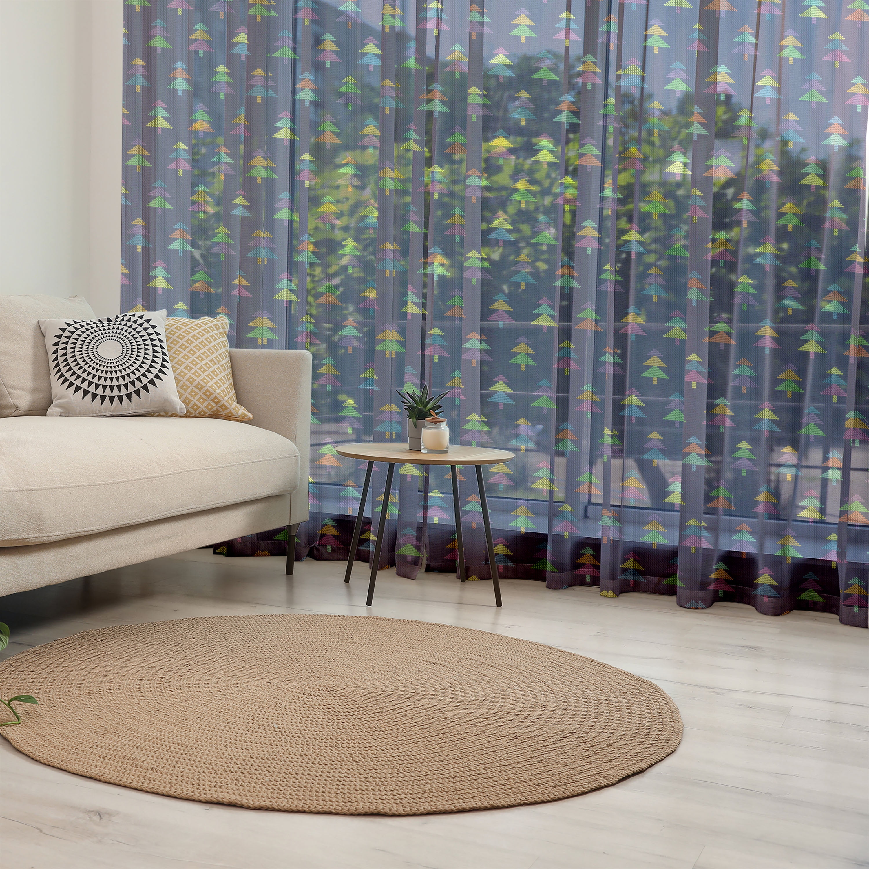 Colorful Tulle Curtains with Rod Pocket, Nordic Winter Pattern of ...