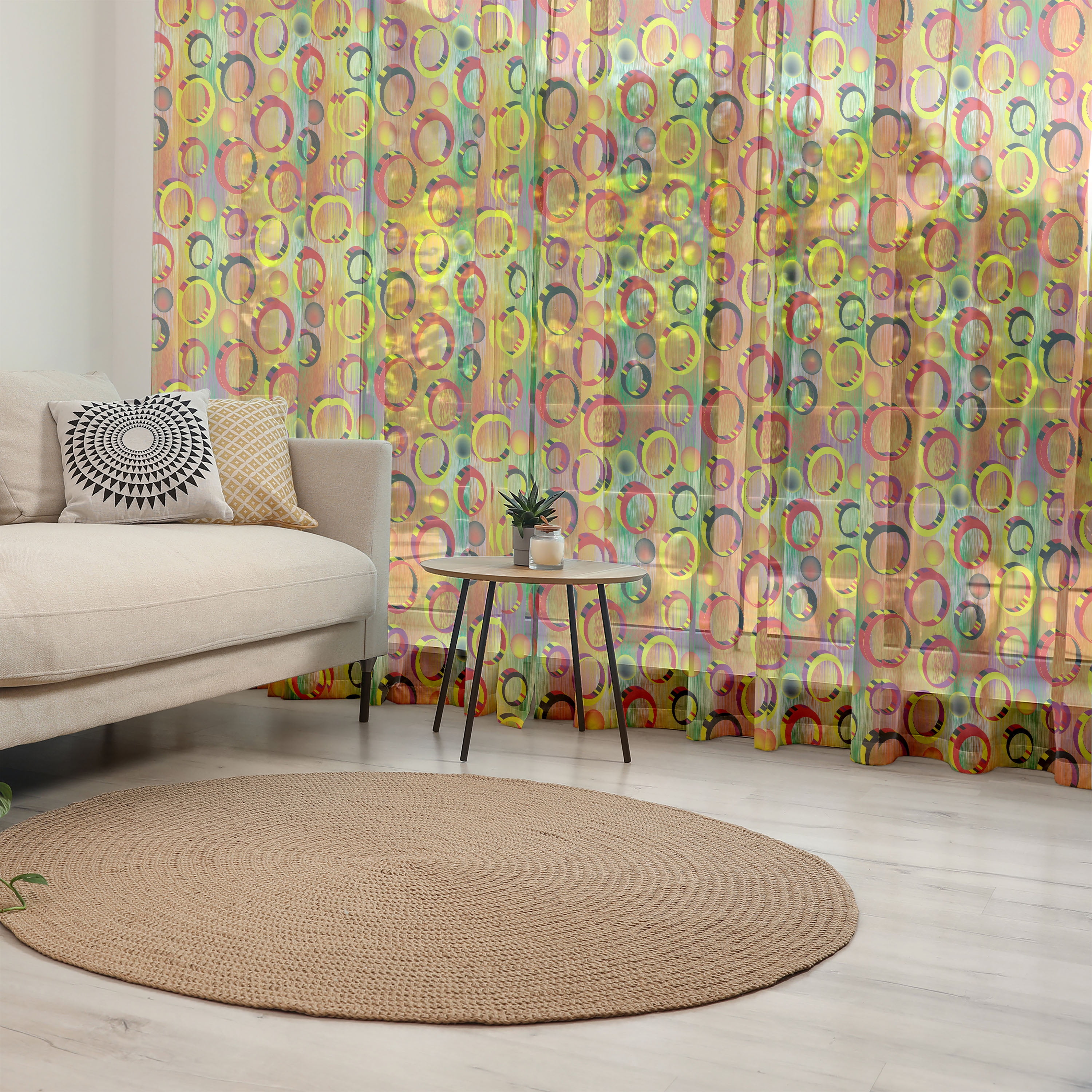 Colorful Tulle Curtains with Rod Pocket, Pattern with 3D Vibrant ...