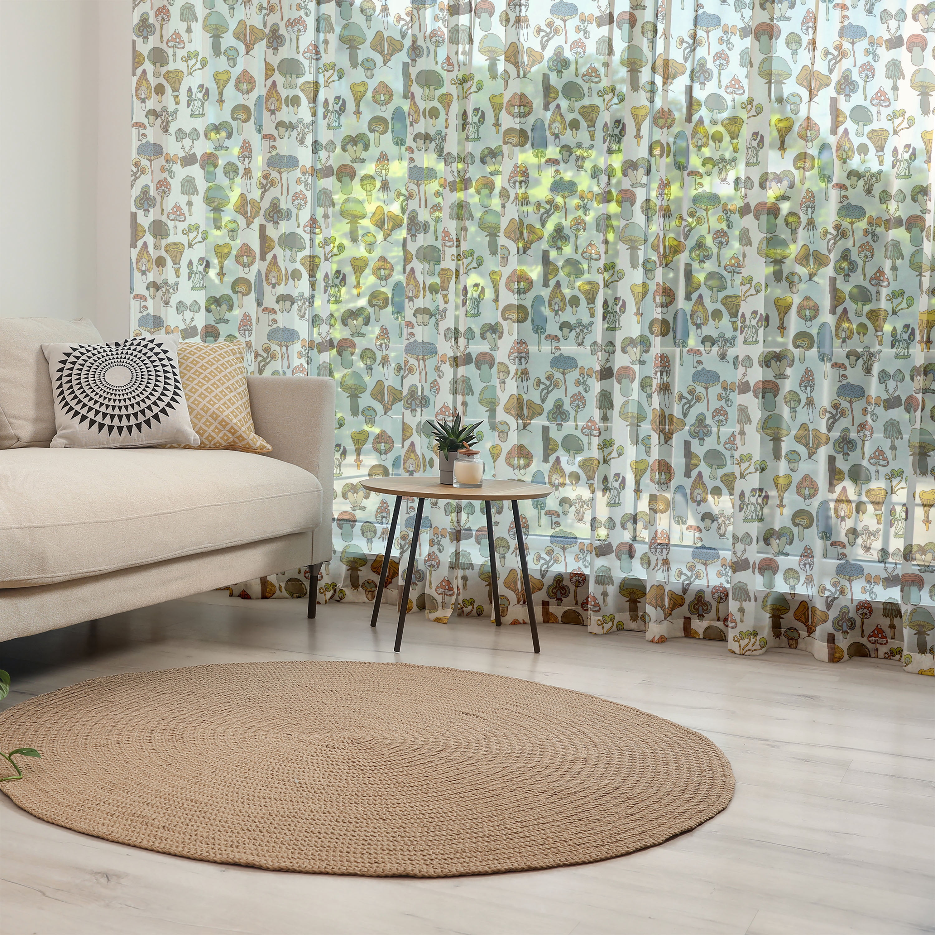 Colorful Tulle Curtains with Rod Pocket, Pattern of Mushrooms Designs ...