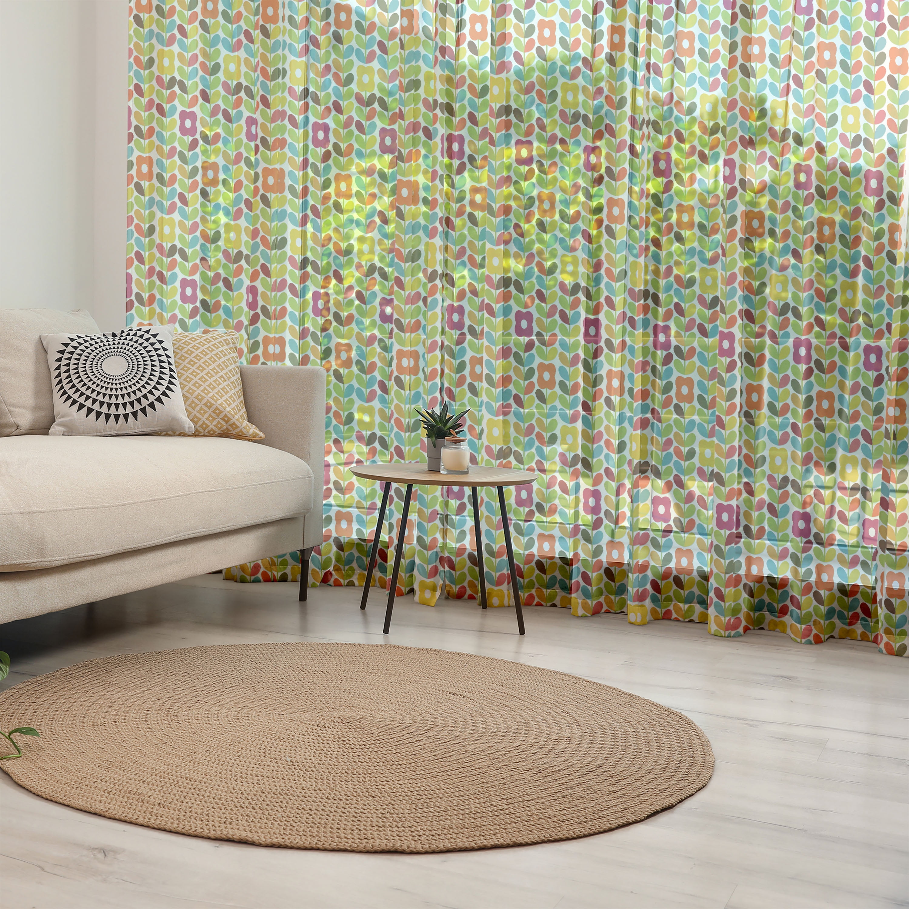 Colorful Tulle Curtains with Rod Pocket, Scandinavian Leaves and ...