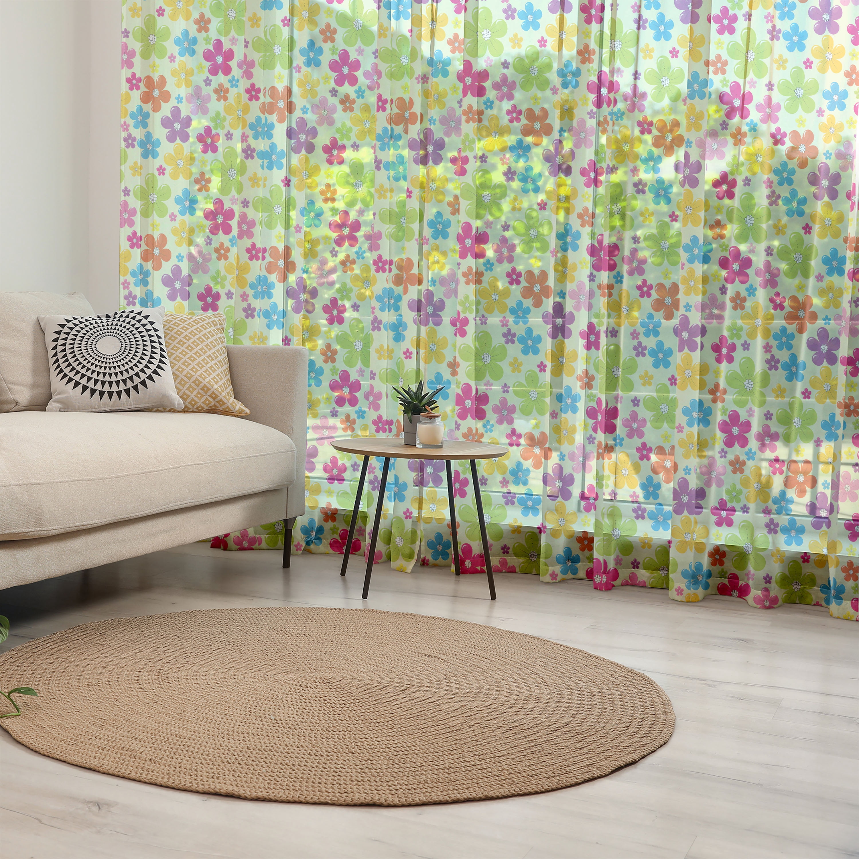 Colorful Tulle Curtains with Rod Pocket, Sixties Inspired Colorful ...