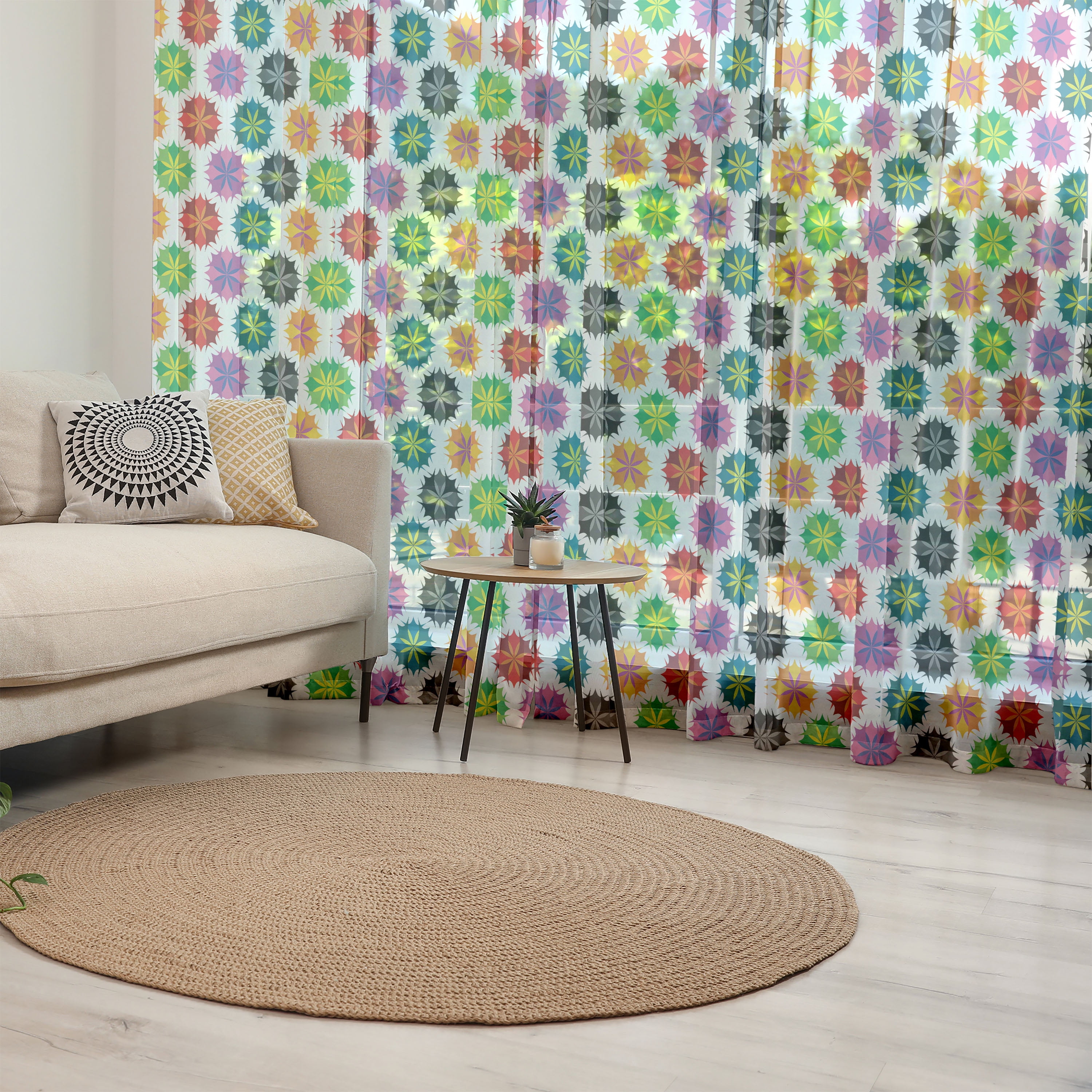 Colorful Tulle Curtains with Rod Pocket, Vibrant Colored Abstract ...