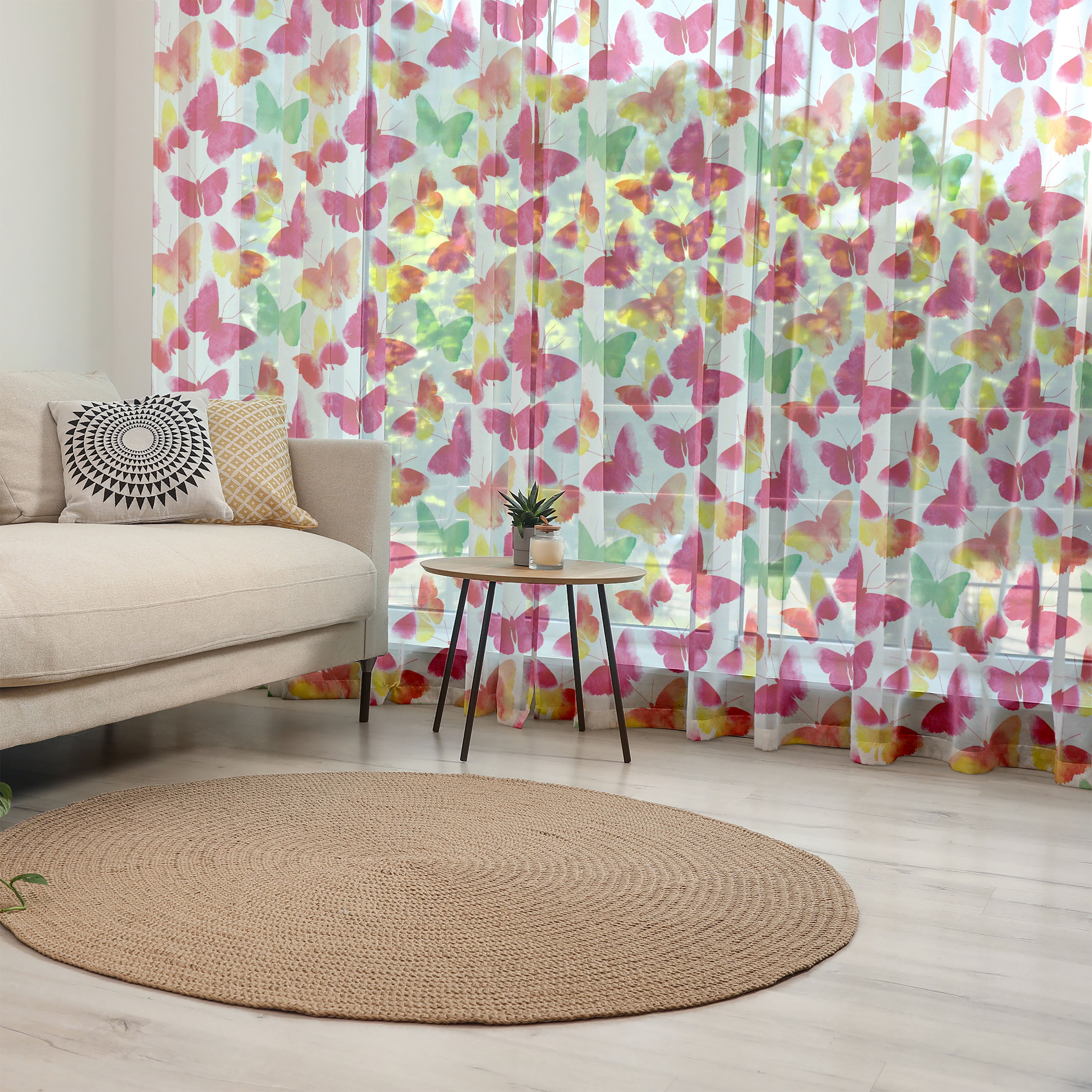 Colorful Tulle Curtains with Rod Pocket, Watercolor Butterflies with ...